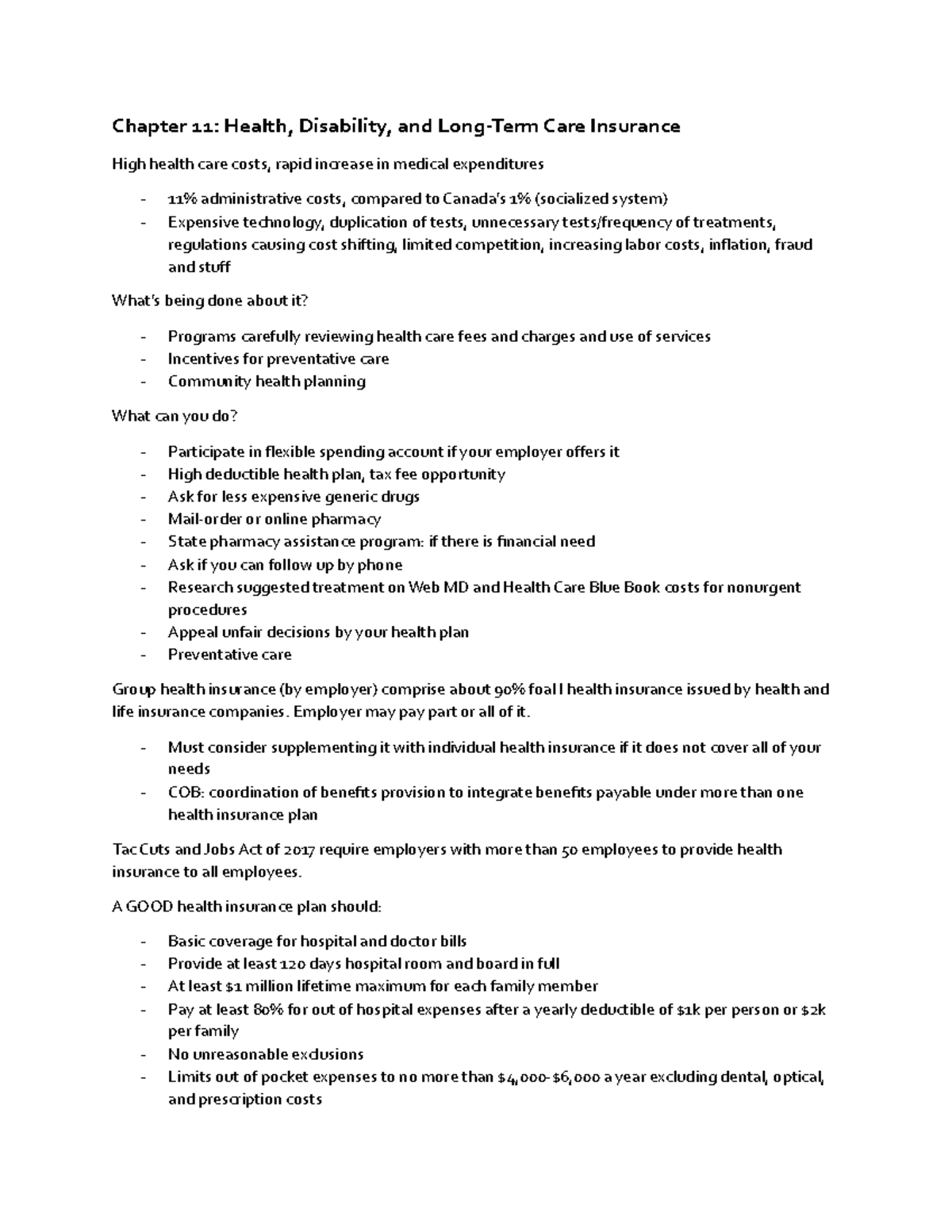 Chapter 11 Health Insurance - Chapter 11: Health, Disability, and Long ...