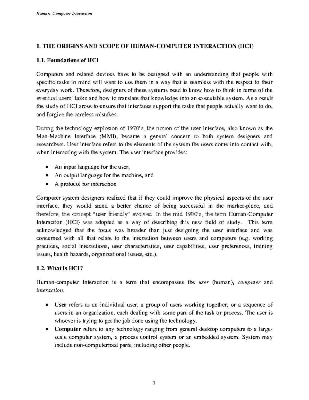 HCI Notes-2 - Human computer interaction - 1. THE ORIGINS AND SCOPE OF ...