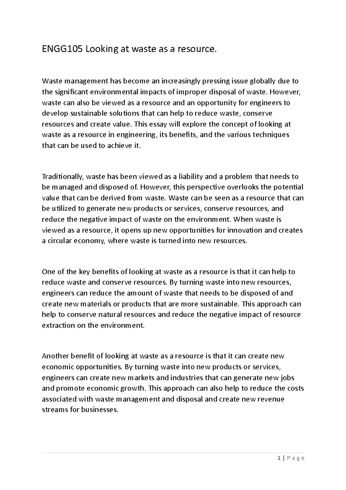 ENGG105 Waste as a resource - ENGG105 Looking at waste as a resource ...