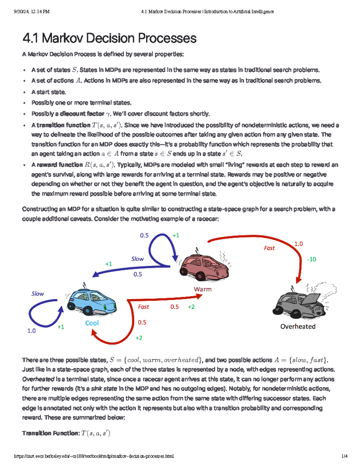 4.1 Markov Decision Processes Introduction to Artificial Intelligence - A Markov Decision ...