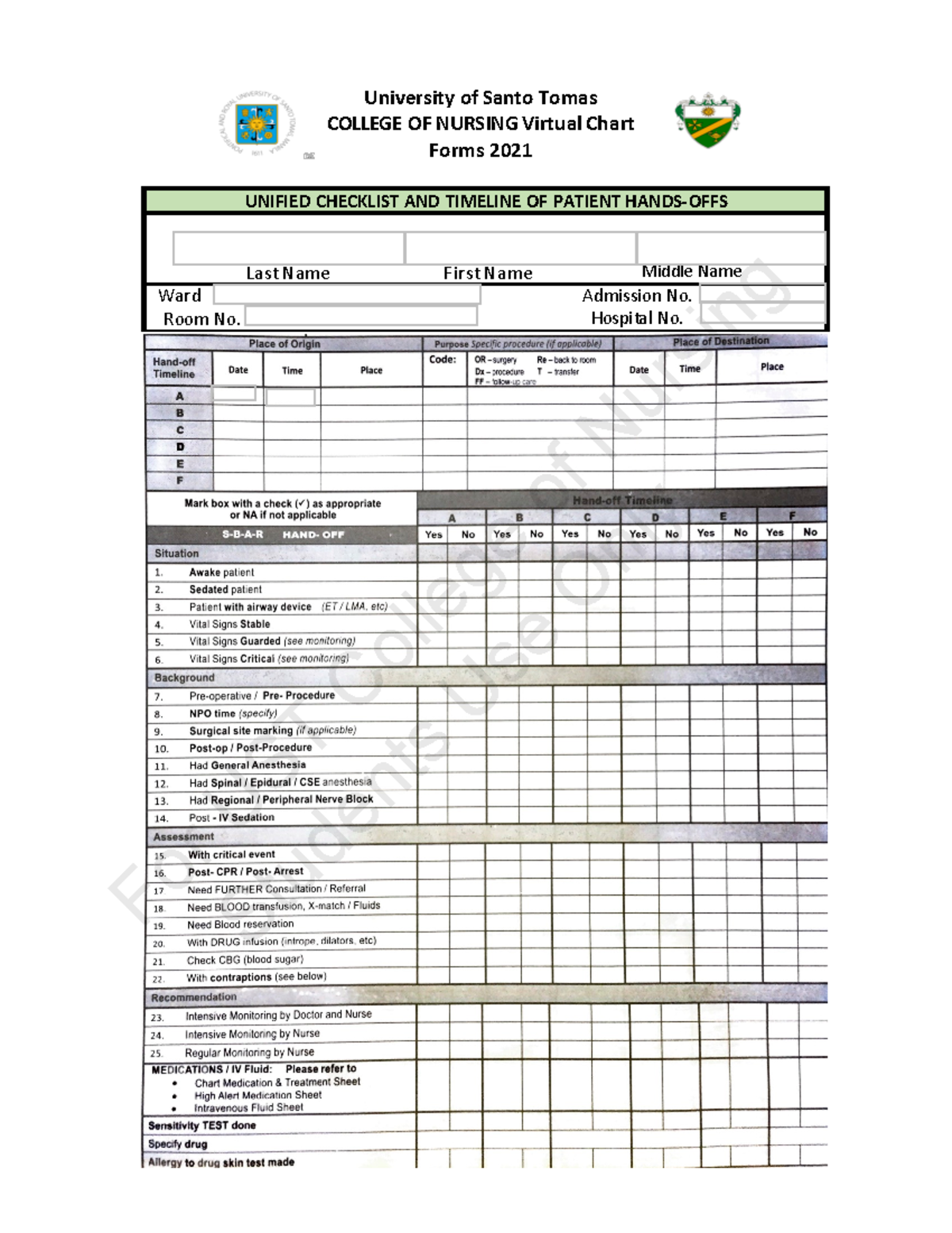 MS-Form10 - assessments for nursing - First Name Ward Room No ...