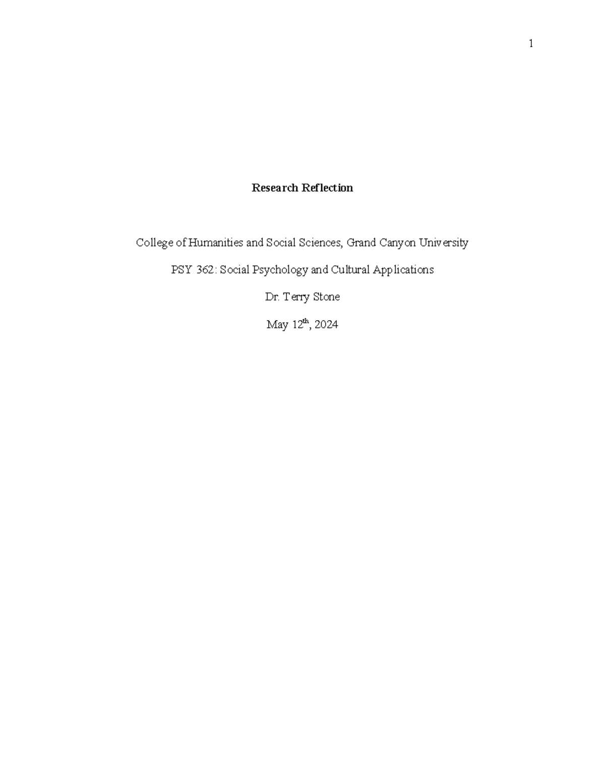 Psy 362 - Benchmark Research Reflection - Research Reflection College ...