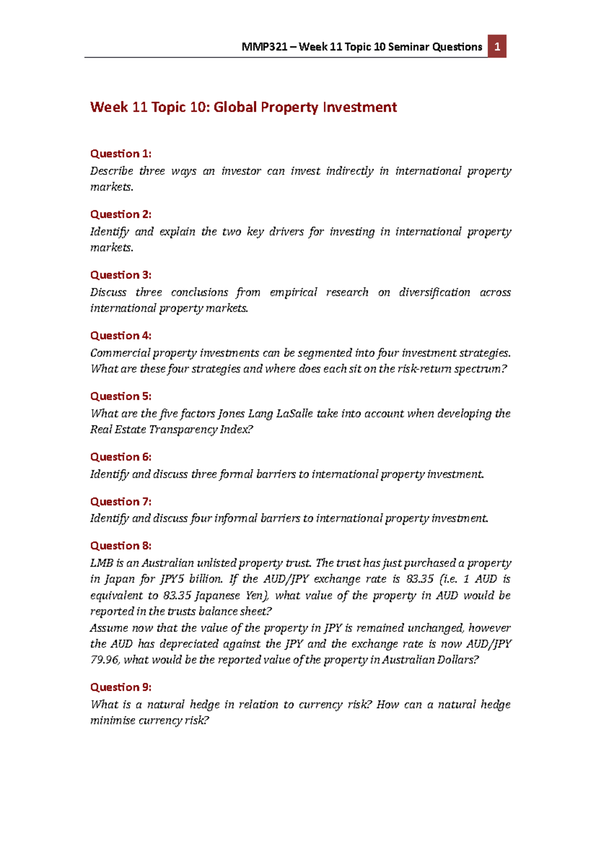 Week 11 Topic 10 - SMEINAR HANDOUT - MMP321 – Week 11 Topic 10 Seminar ...