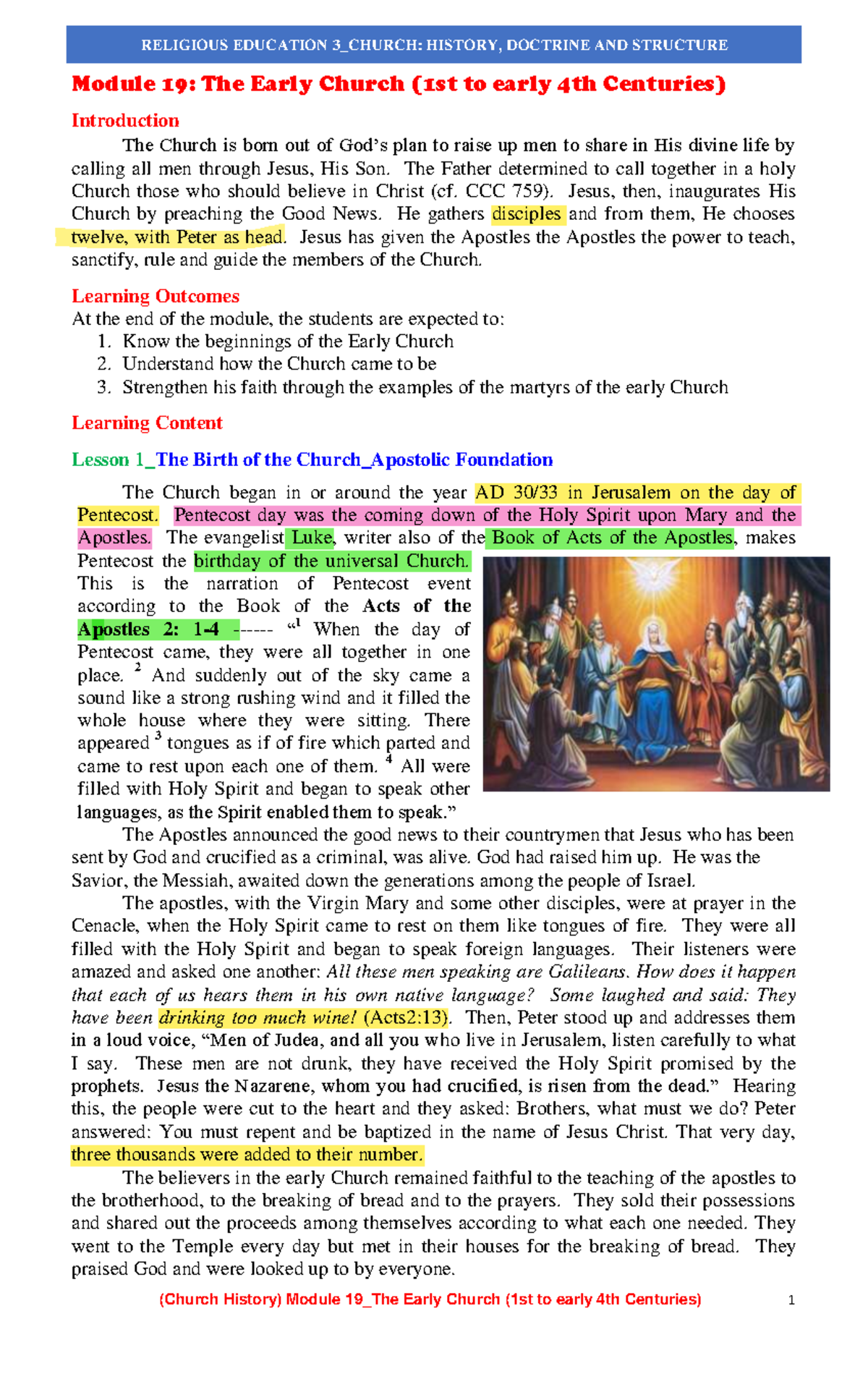 Rel Ed 3_module 19 - Module 19: The Early Church (1st to early 4th ...