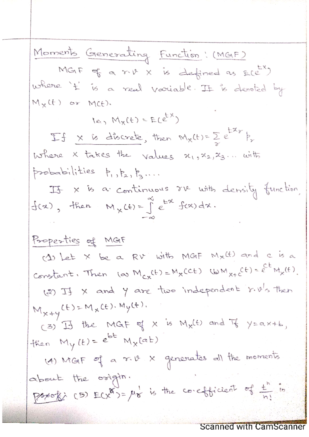Mgf - moment generating function - Probability and Queuing Theory - Studocu