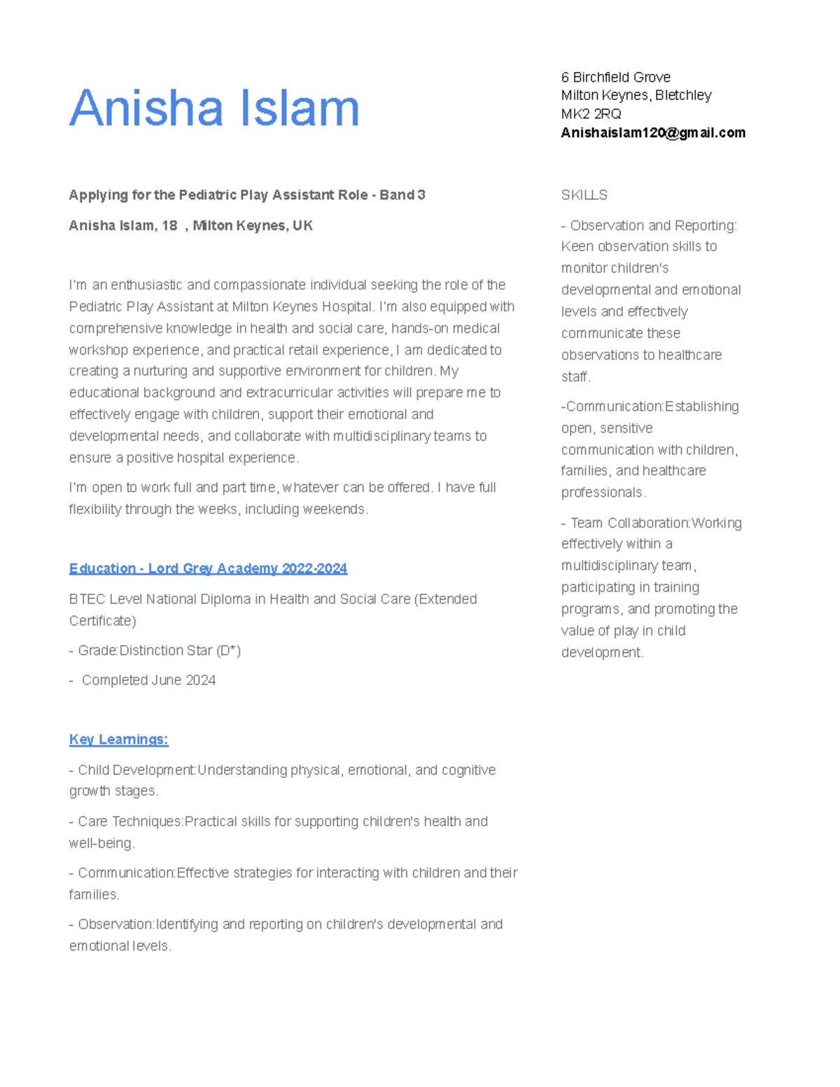 Resume Anisha Islam - Djjdxjxjjccjjssj - Anisha Islam 6 Birchfield ...