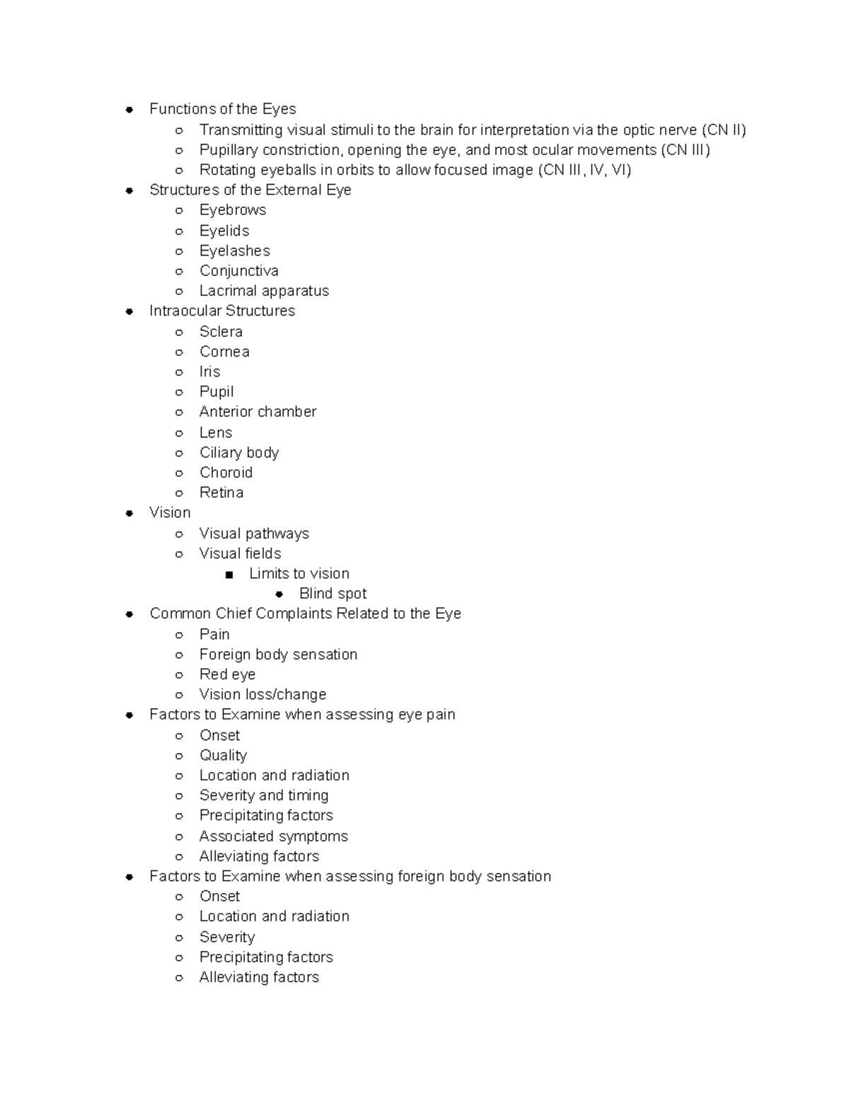 NUR 600 1 Week 2 Ch 8 Eyes - Lecture Notes - Functions of the Eyes ...