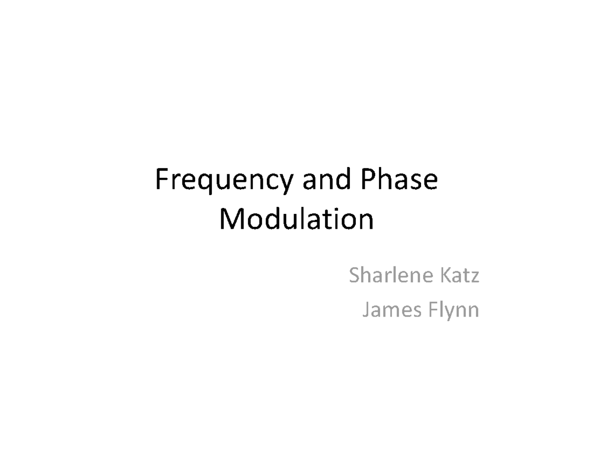 Fm And Pm Lecture Note On Frequency And Phase Modulation Frequency