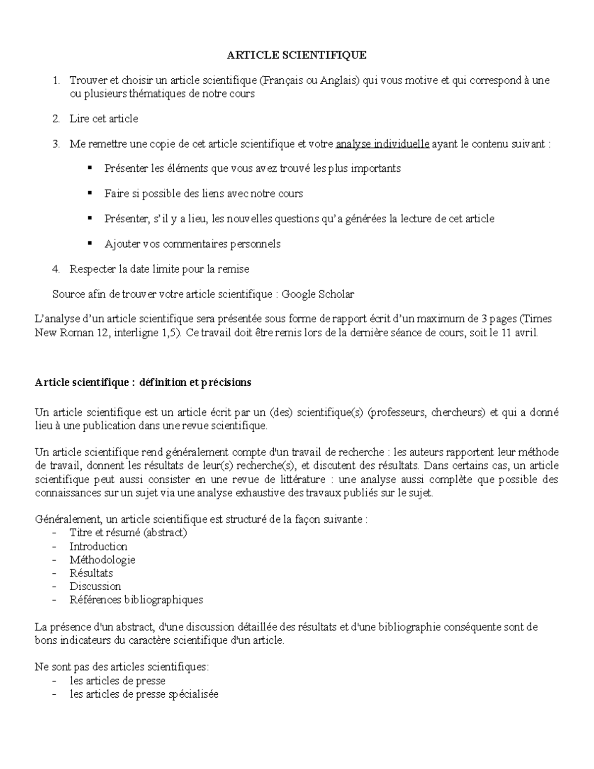 Travail- Article Scientifique - ARTICLE SCIENTIFIQUE Trouver et choisir ...