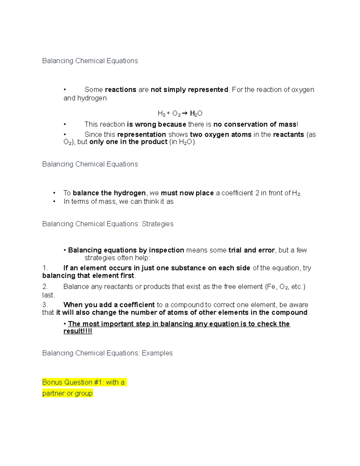 Chemistry chap 6-6 - Balancing Chemical Equations Some reactions are ...