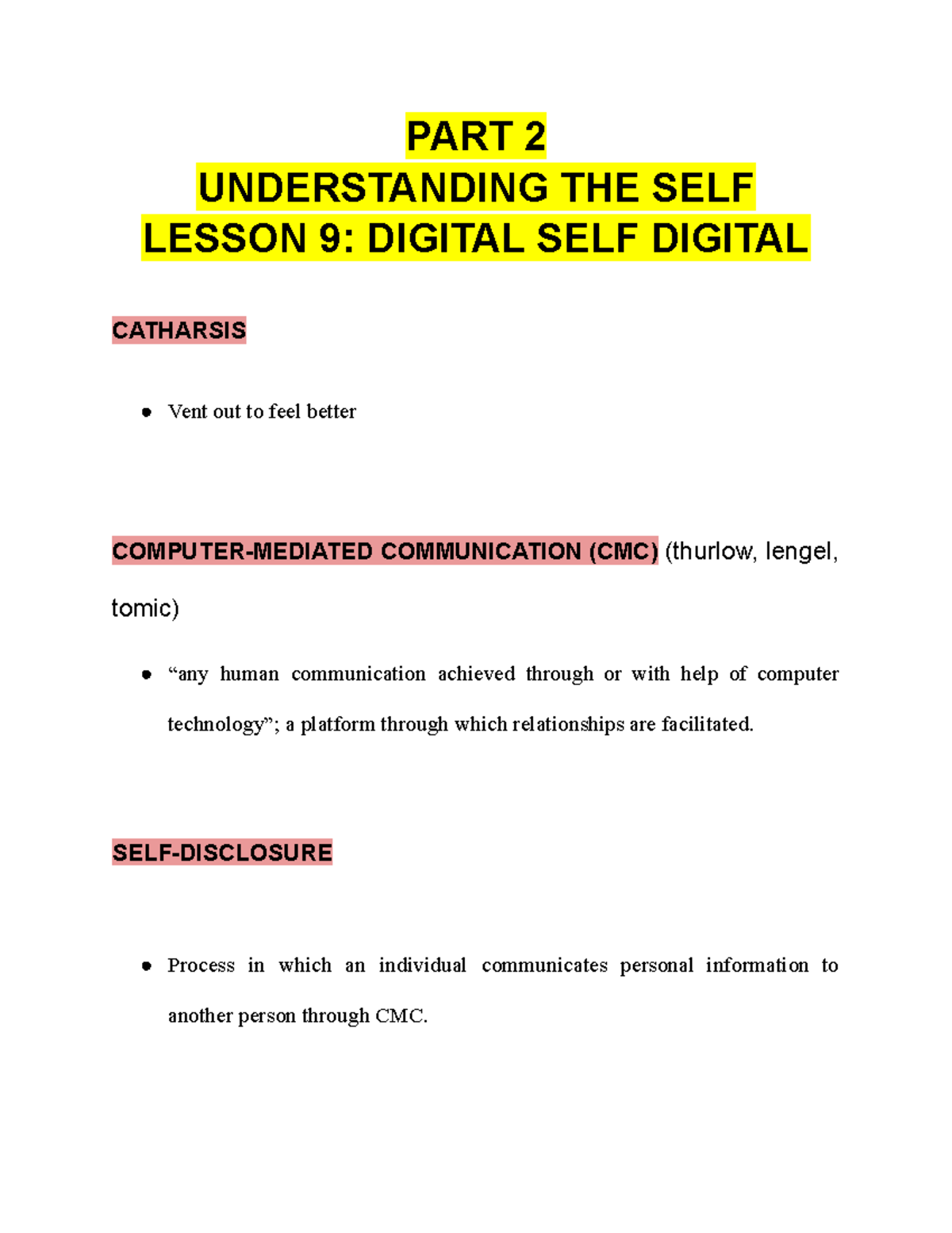 PART 2 - Lesson 9 - Understanding THE SELF - PART 2 UNDERSTANDING THE ...