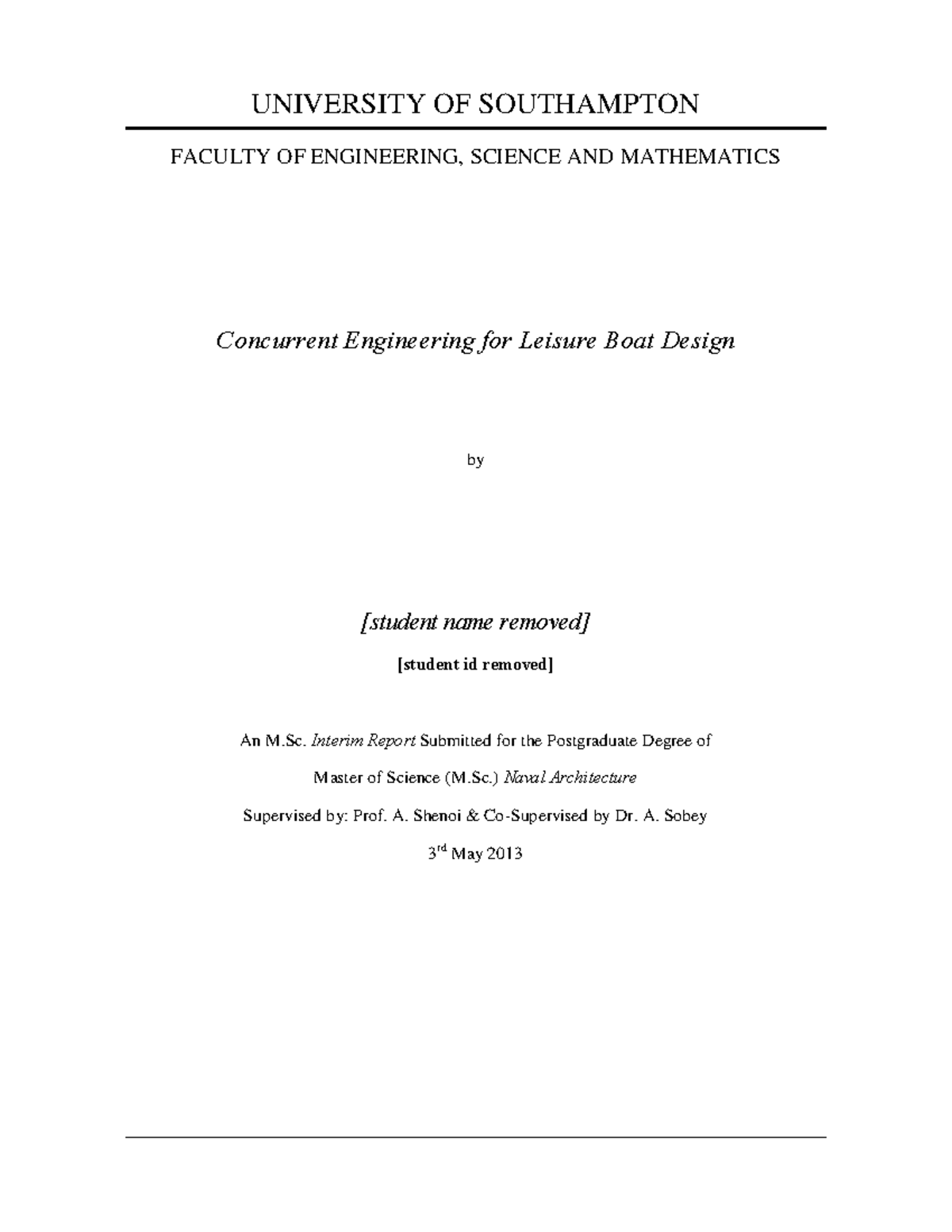 Student example interim report PG FULL - UNIVERSITY OF SOUTHAMPTON ...