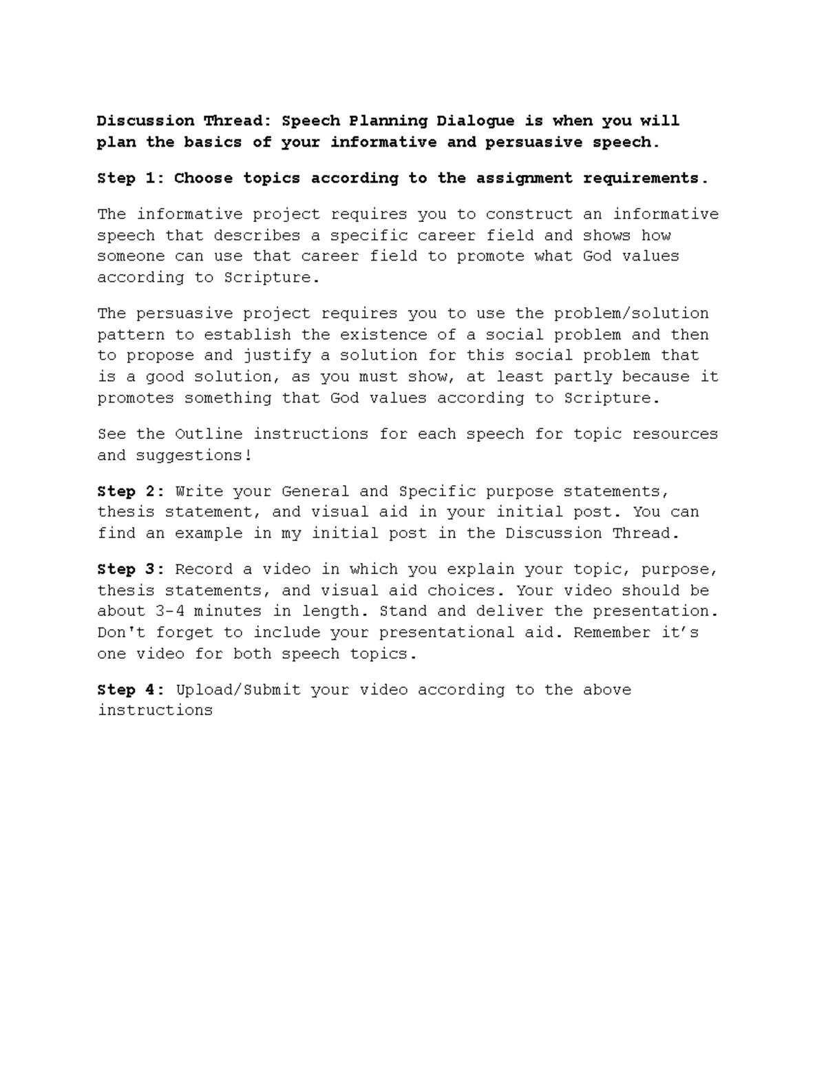 Discussion Thread Speech Planning Dialogue - COMS 101 - Discussion ...