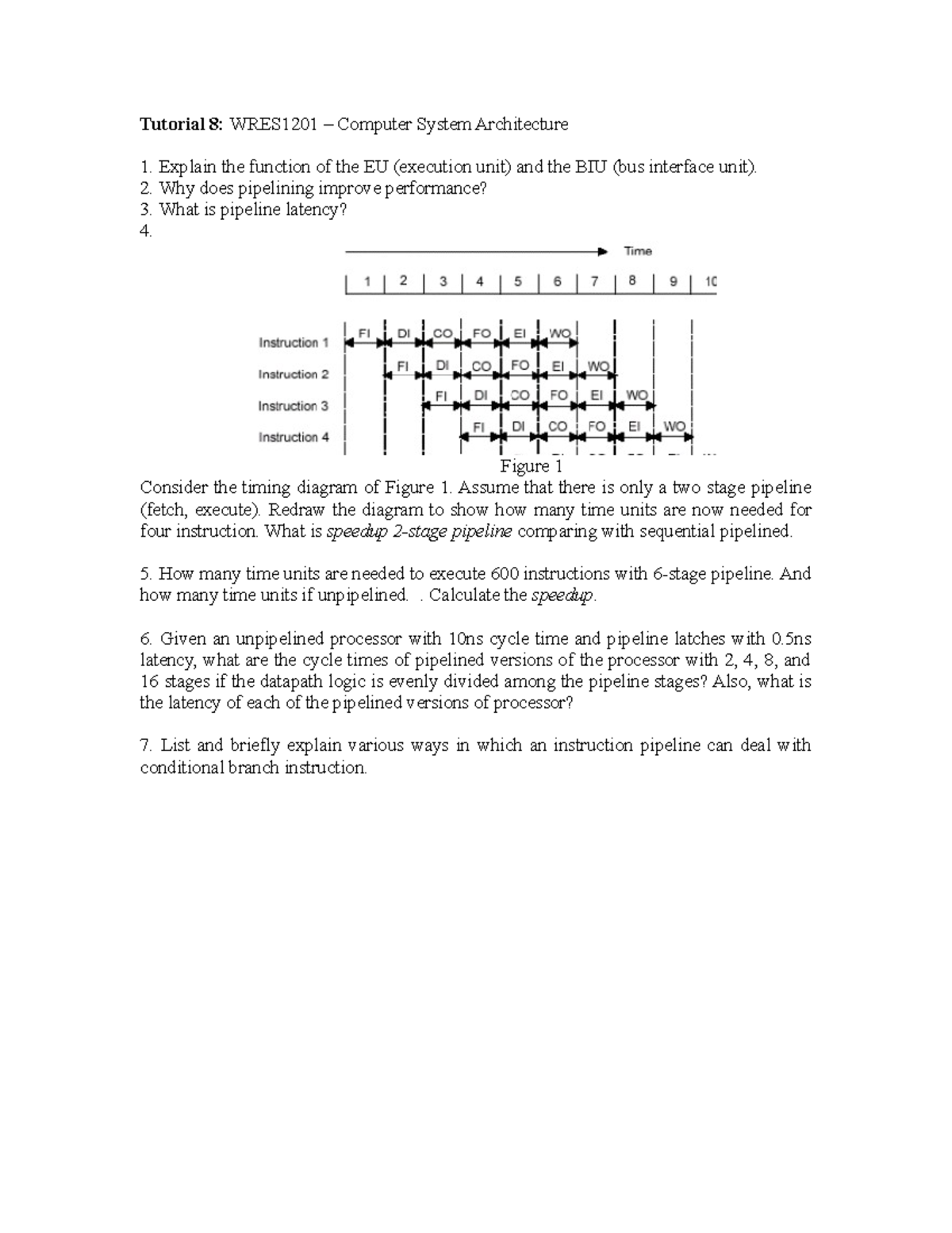 Tutorial 10 Pipelining - Tutorial 8: WRES1201 – Computer System Architecture 1. Explain the ...