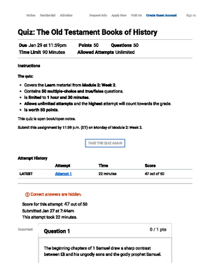 Quiz The Old Testament Books of Prophecy Week 4 - BIBL 104 - Studocu