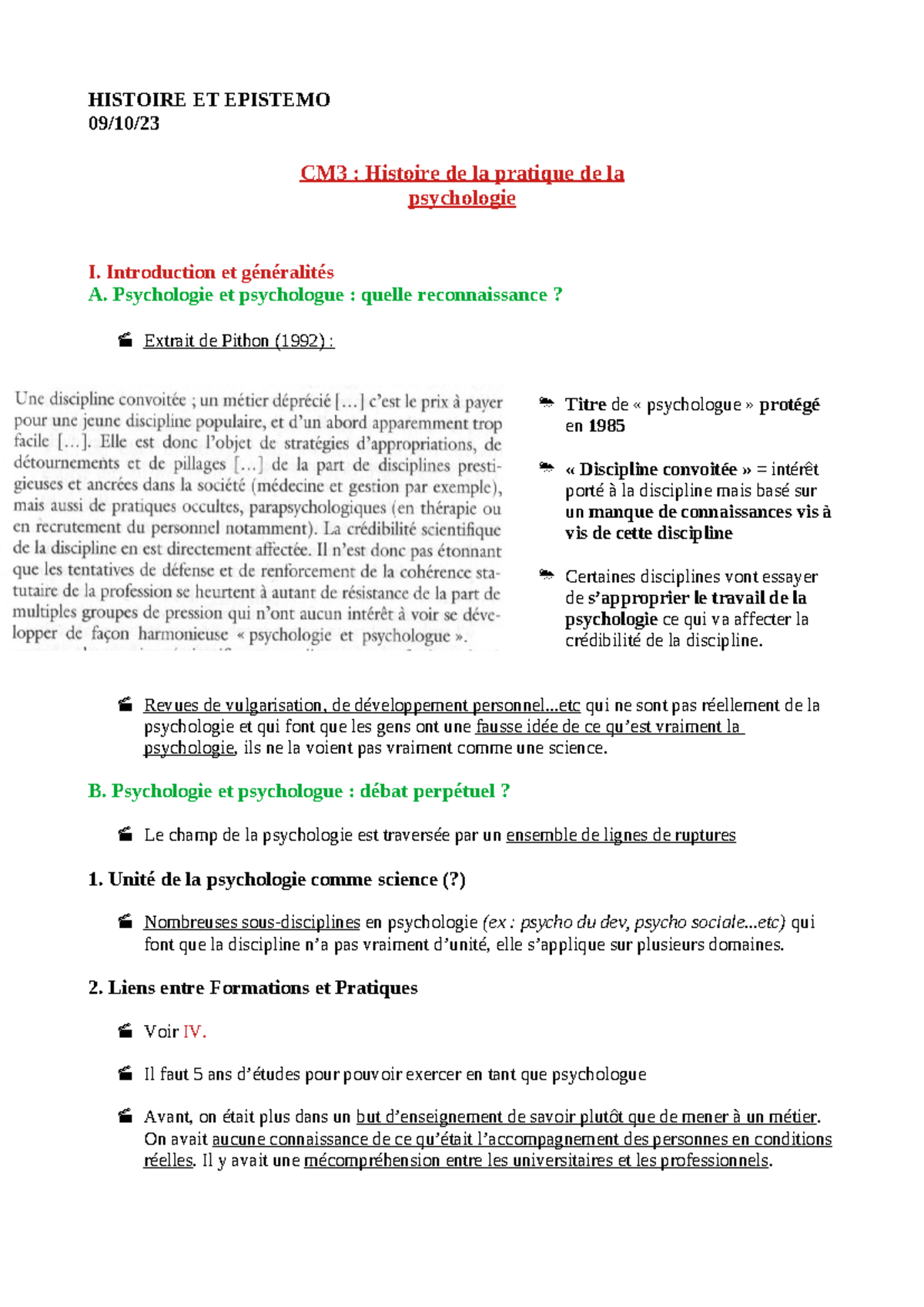CM 2 Histoire de la pratique de la psychologie - Introduction et ...