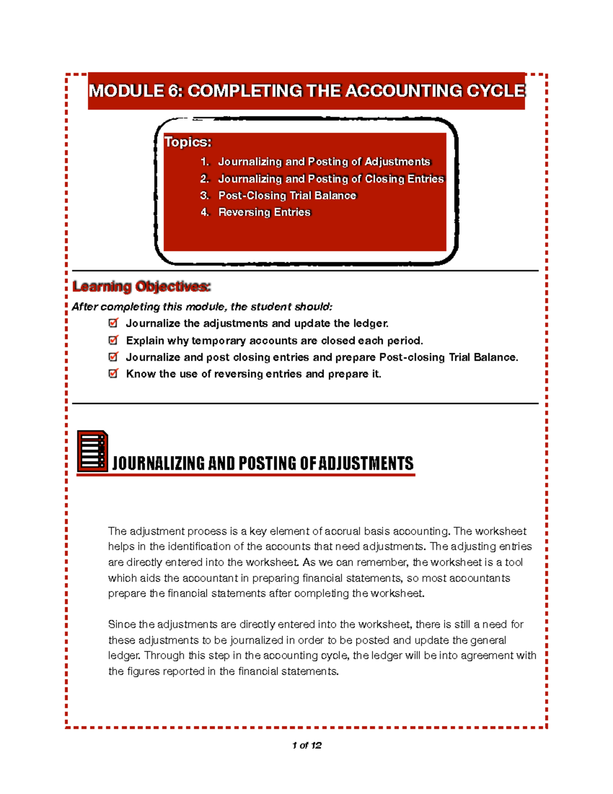 Module 6- Completing the Accounting Cycle - MODULE 6: COMPLETING THE ...