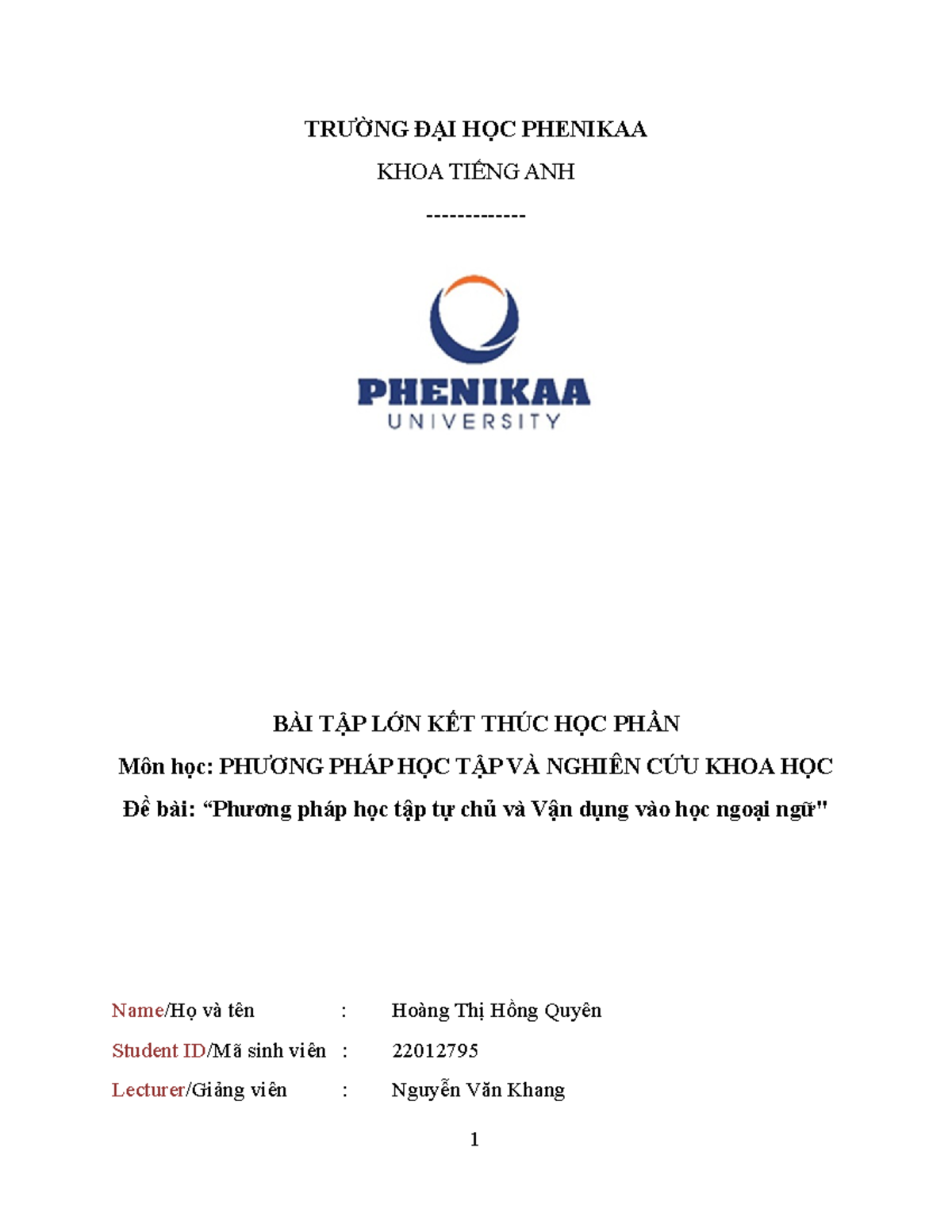 TRƯỜNG ĐẠI HỌC Phenikaa - TRƯỜNG ĐẠI HỌC PHENIKAA KHOA TIẾNG ANH - BÀI ...