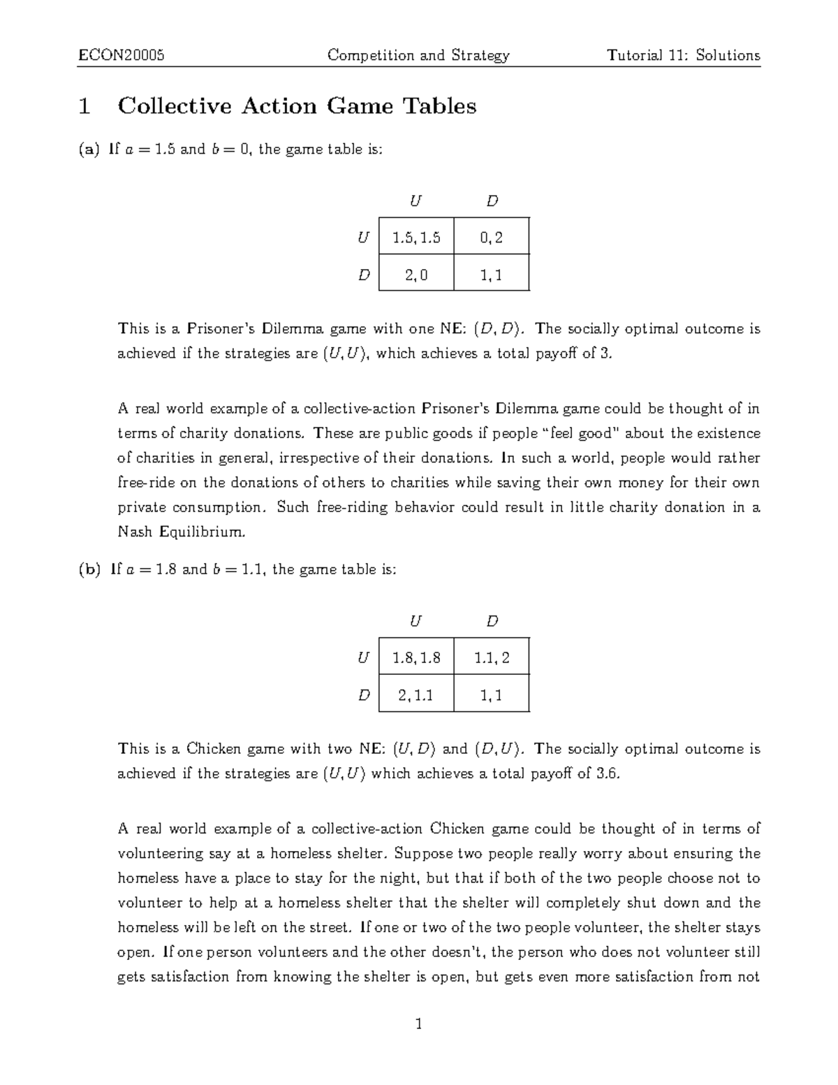 Tutorial 11 Solutions - solution - 1 Collective Action Game Tables (a ...
