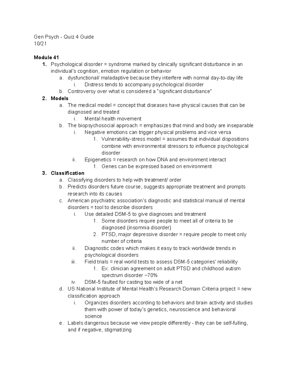 Gen psych - quiz 4 guide - Gen Psych - Quiz 4 Guide 10/ Module 41 1 ...