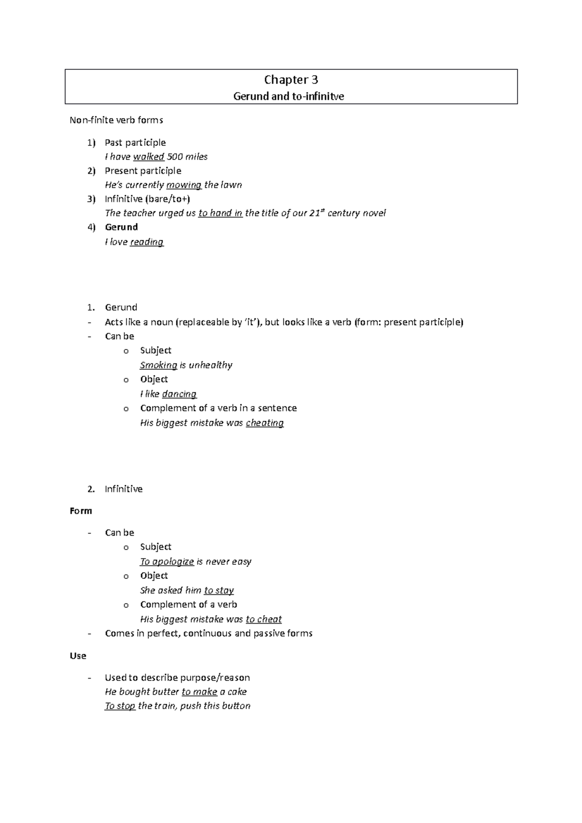 Summary gerund and to-infinitive - Chapter 3 Gerund and to-infinitve ...