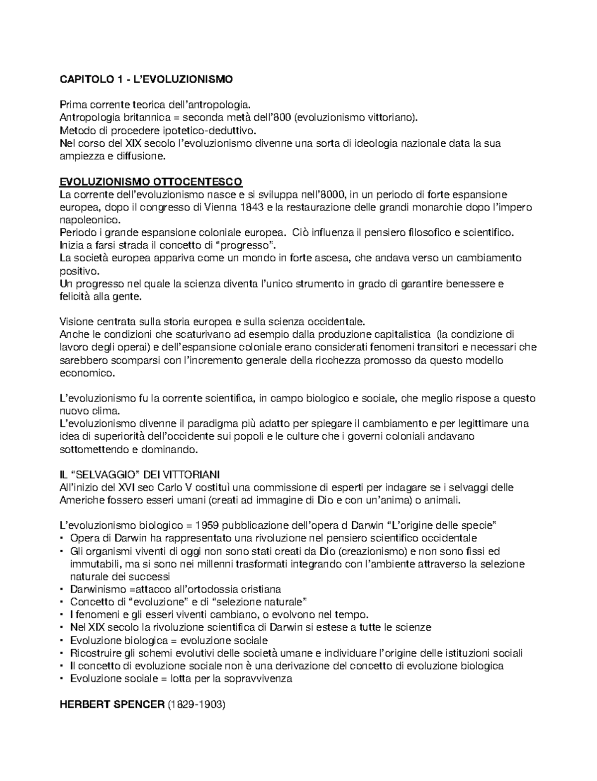 Storia DELL’ Antropologia - CAPITOLO 1 - L’EVOLUZIONISMO Prima corrente ...