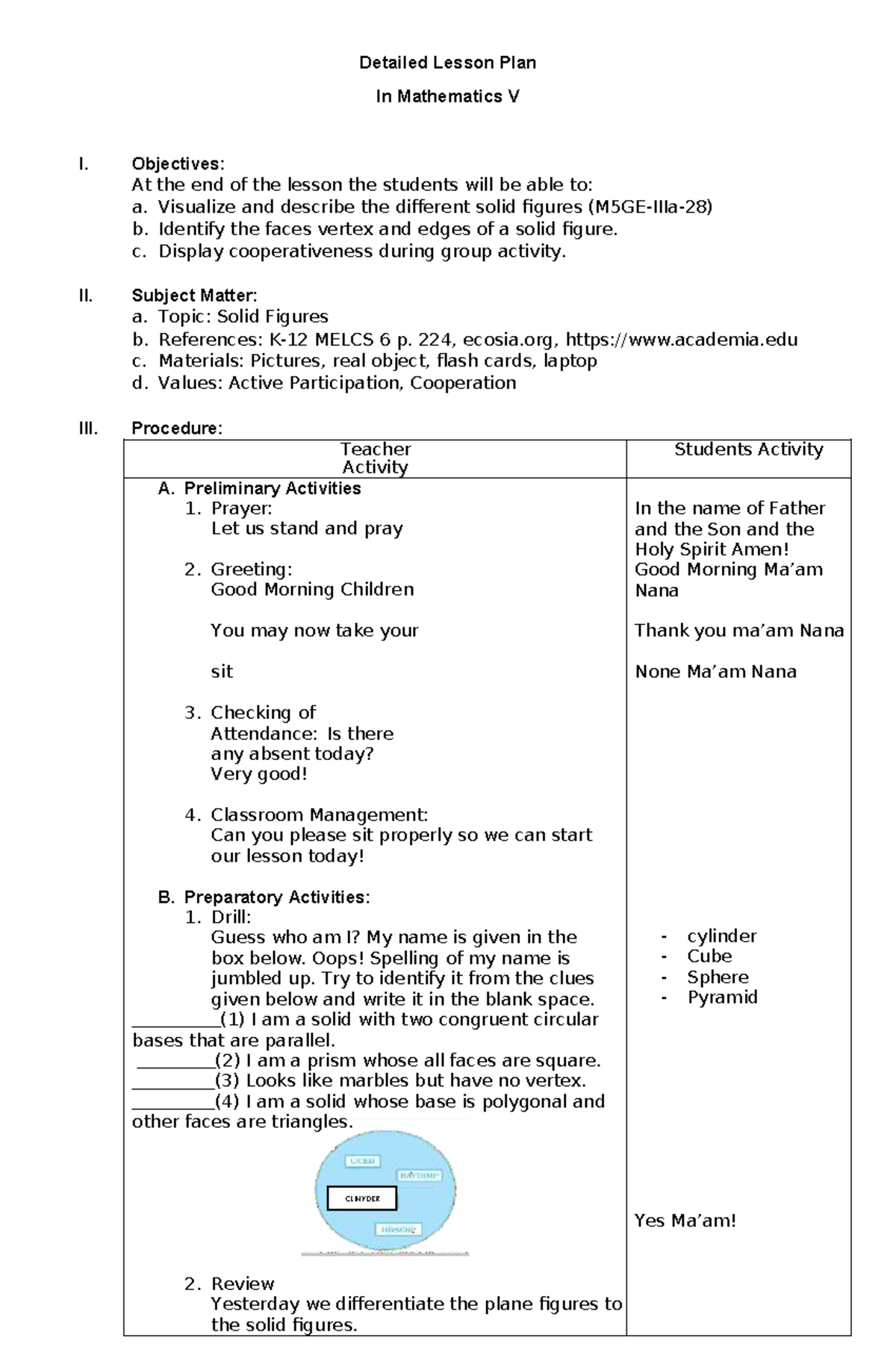 Math LP - Grade 5 - Detailed Lesson Plan In Mathematics V I. Objectives ...