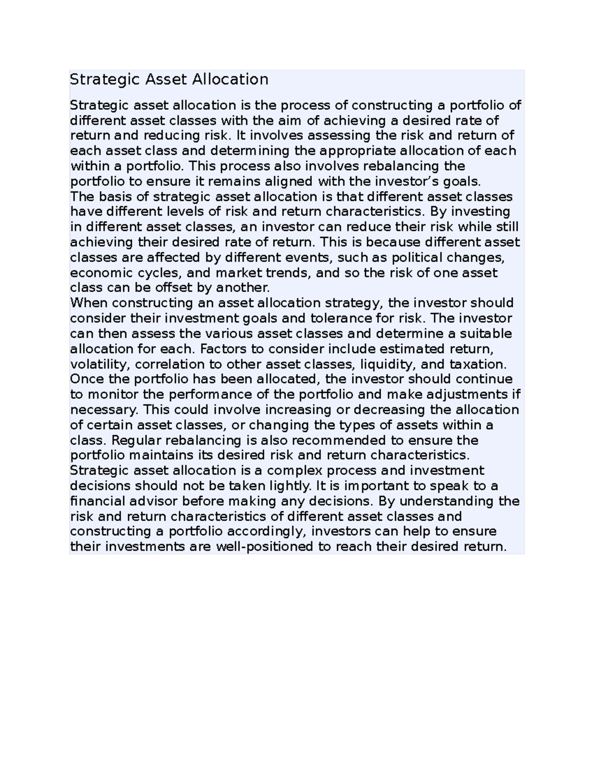 EP 2 - INFORMATIVE - Strategic Asset Allocation Strategic asset ...