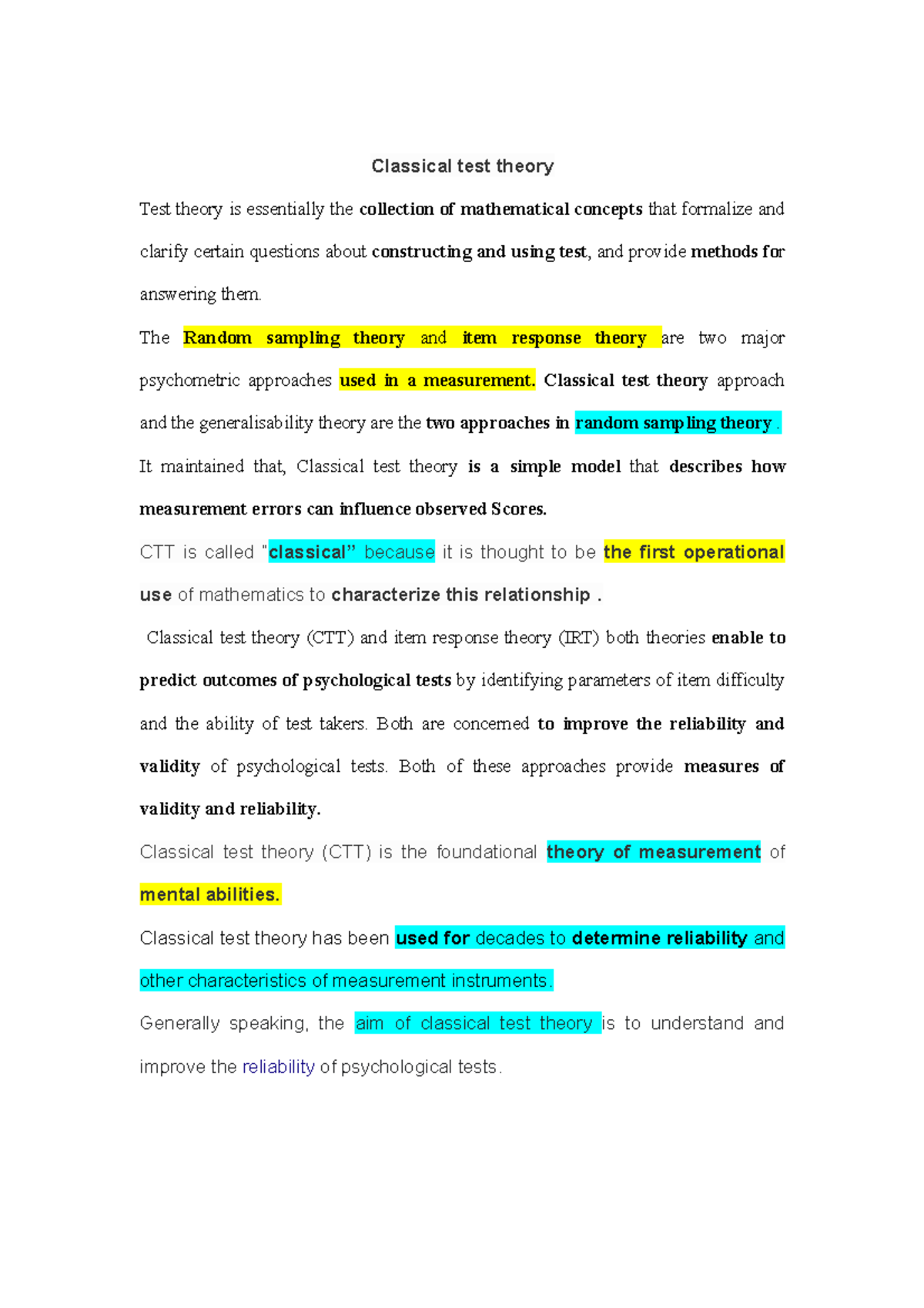 Classical test theory - Classical test theory Test theory is ...