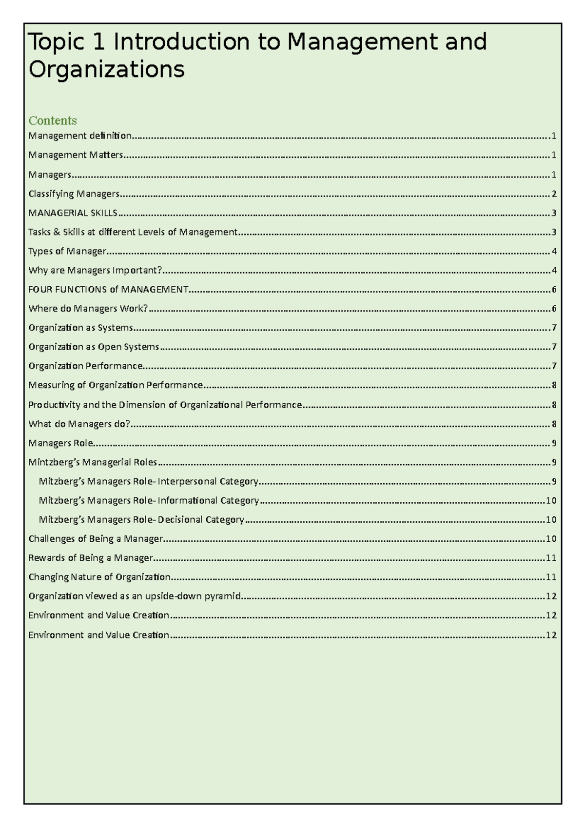 Topic 1 Introduction to Management and Organizations - Topic 1 ...
