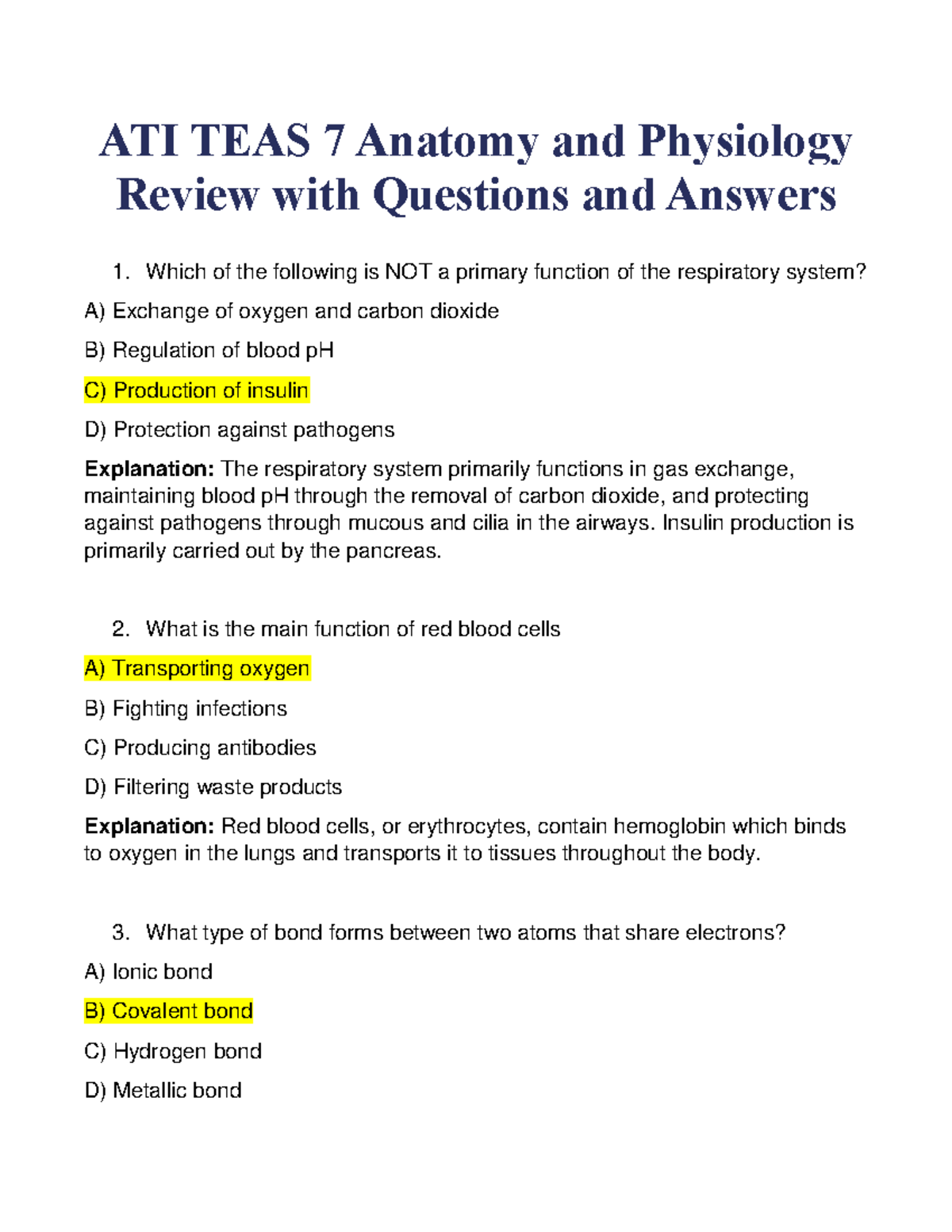 ATI TEAS 7 1 - ATI TEAS 7 1 - ATI TEAS 7 Anatomy and Physiology Review ...