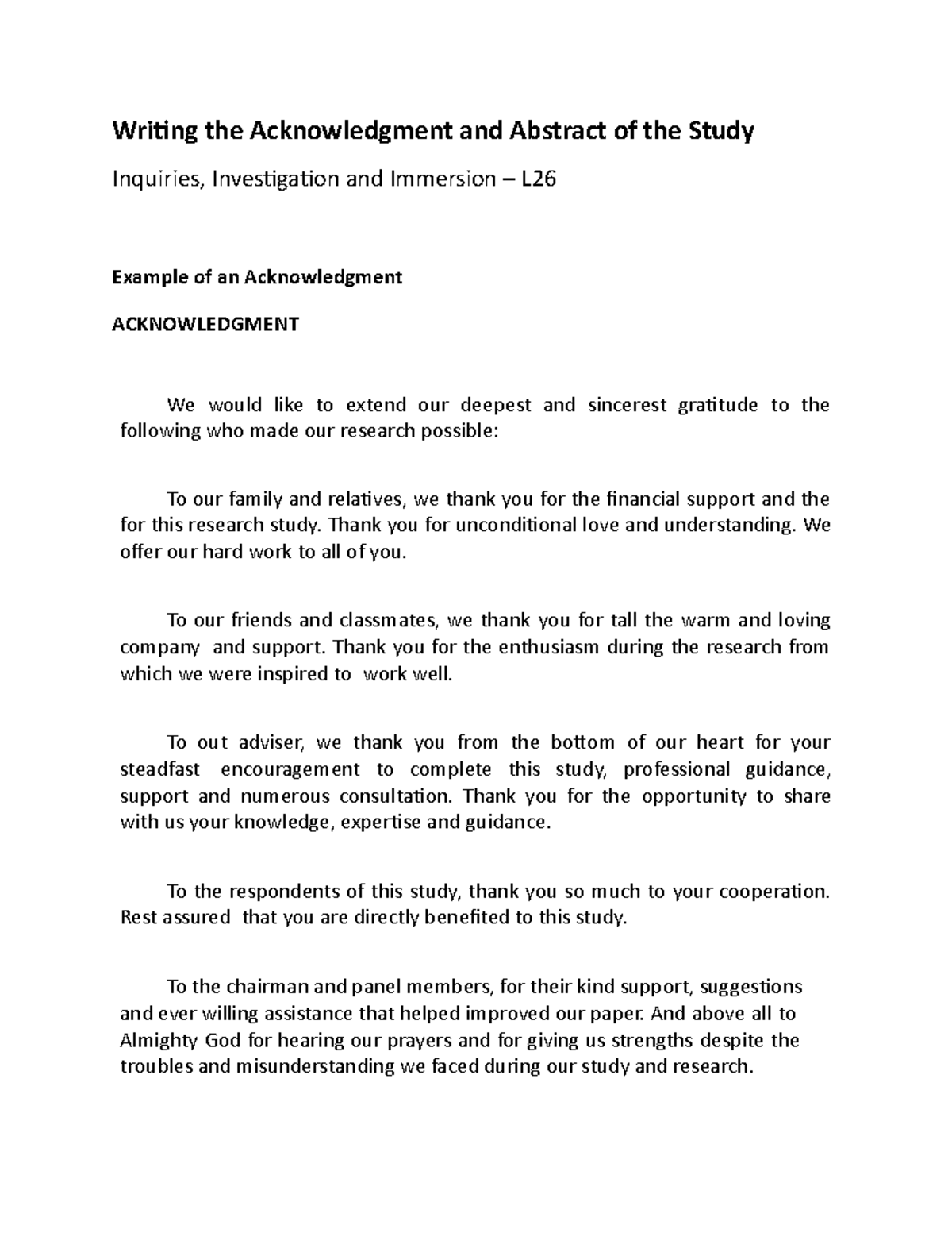 Immersion - 26 - Lecture notes - Writing the Acknowledgment and ...
