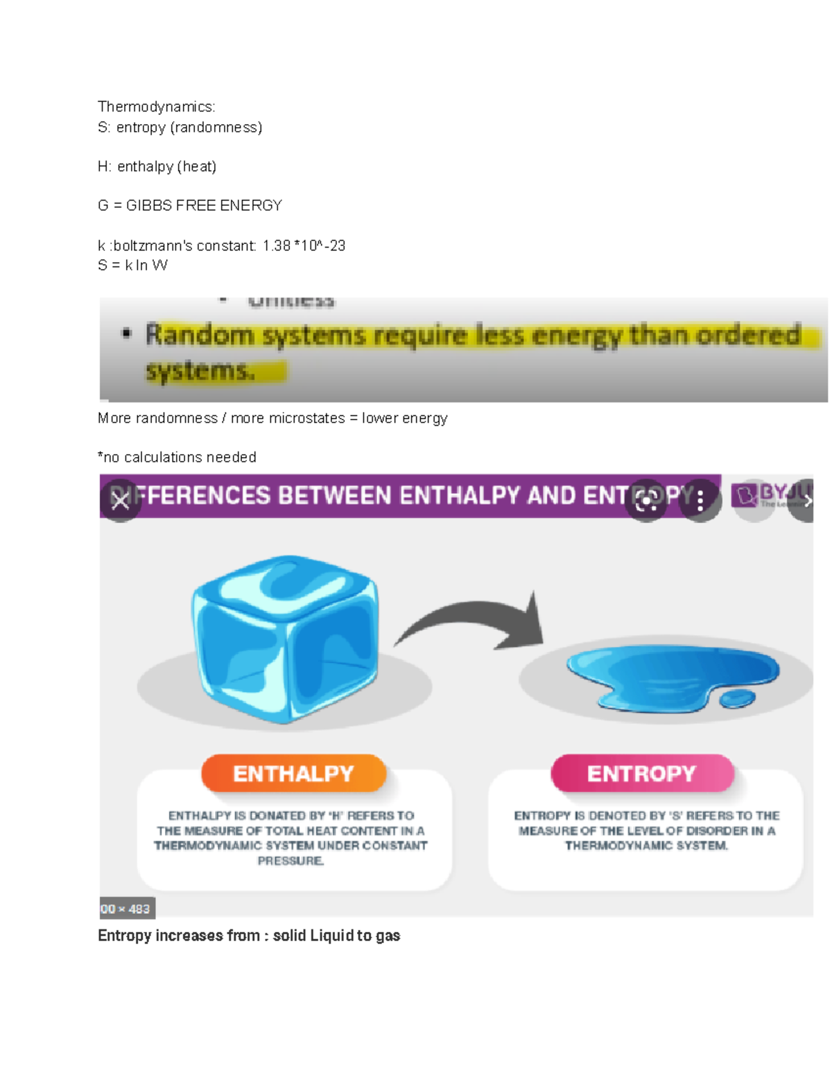 Exam 4 chem notes; - Thermodynamics: S: entropy (randomness) H ...