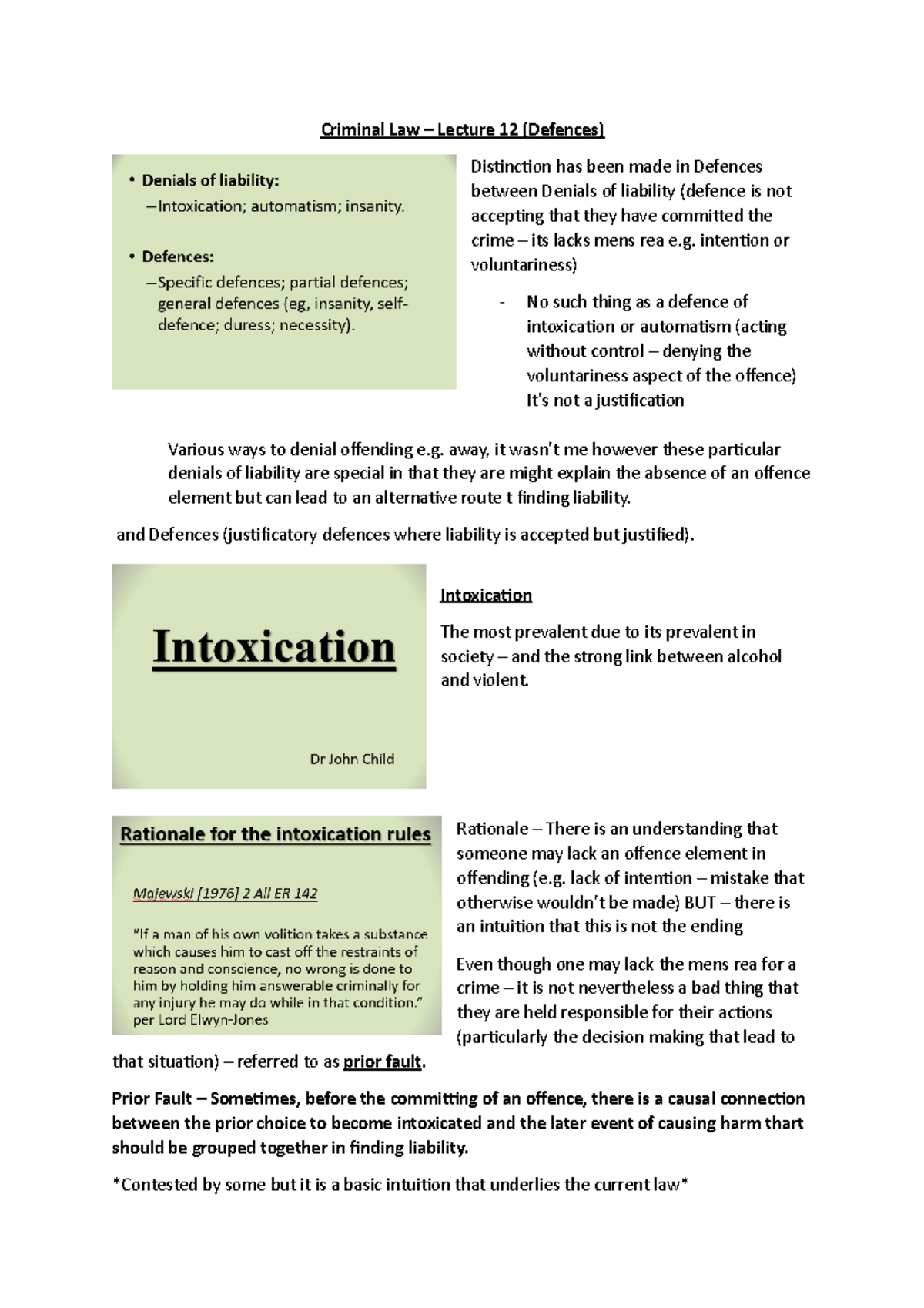 Criminal Law - Lecture 12 (Intoxication & Automatism - Defences ...