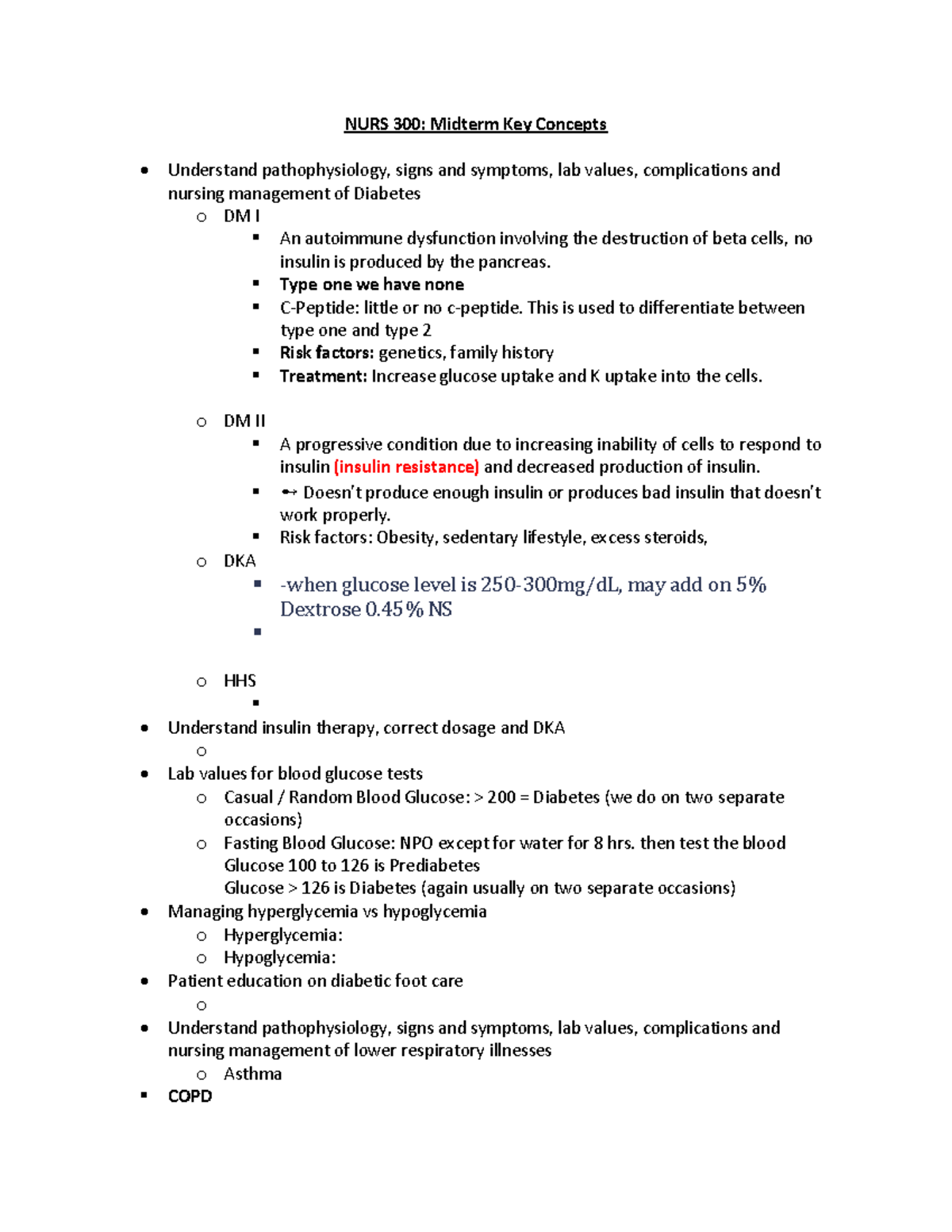 NURS 300 Midterm - NOtes - NURS 300: Midterm Key Concepts • Understand ...