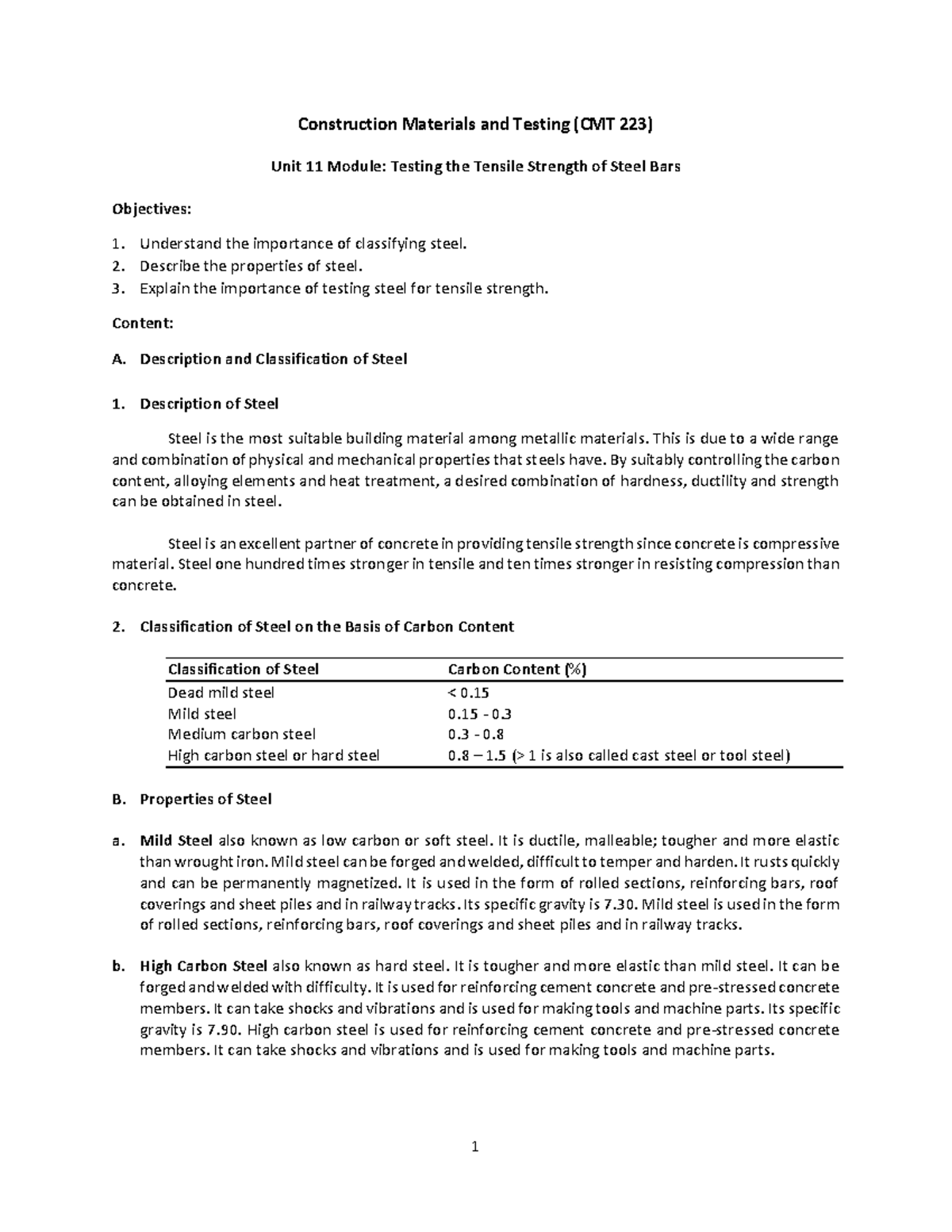 CMT Module Unit 11 1 - Construction Materials and Testing (CMT 223 ...