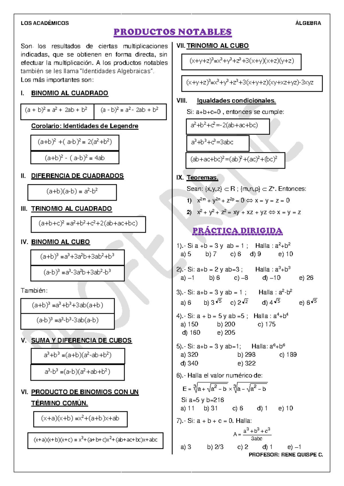 Productosnotables 2023 - LOS ACADÉMICOS ÁLGEBRA PROFESOR: RENE QUISPE C ...
