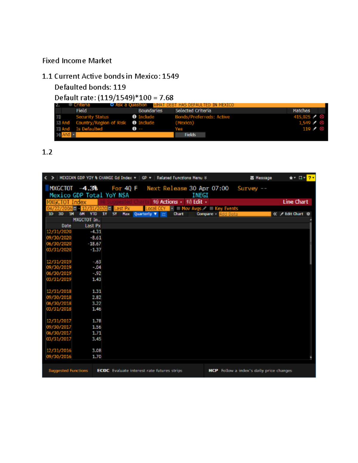 Assignment three for Bloomberg Terminal - Fixed Income Market 1 Current ...