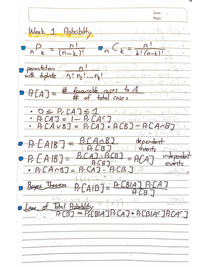 Cheat sheet ACTL1101 - UNSW Sydney Business School School of Risk and ...