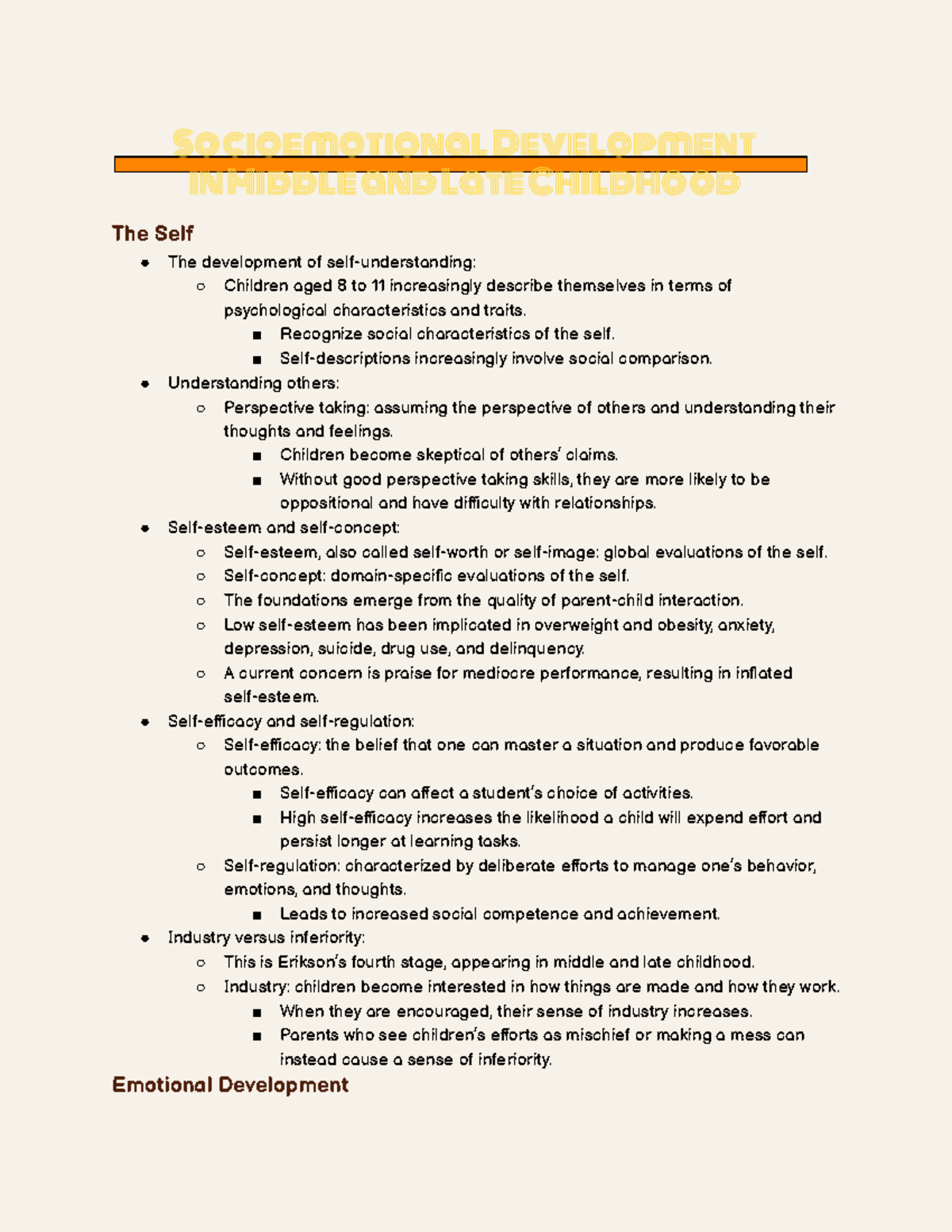 Socioemotional Development in Middle and Late Childhood - The Self The ...