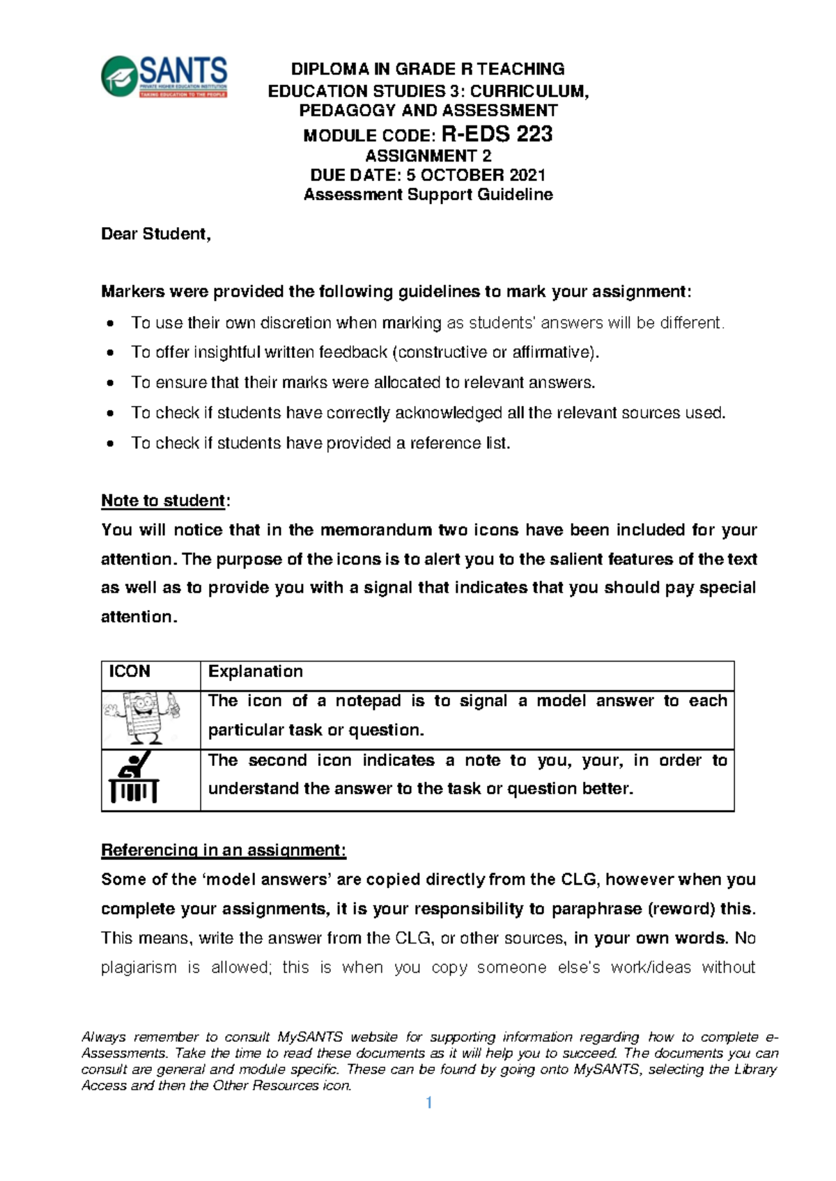 R-EDS 223 ASG Assignment 2 - Always remember to consult MySANTS website ...