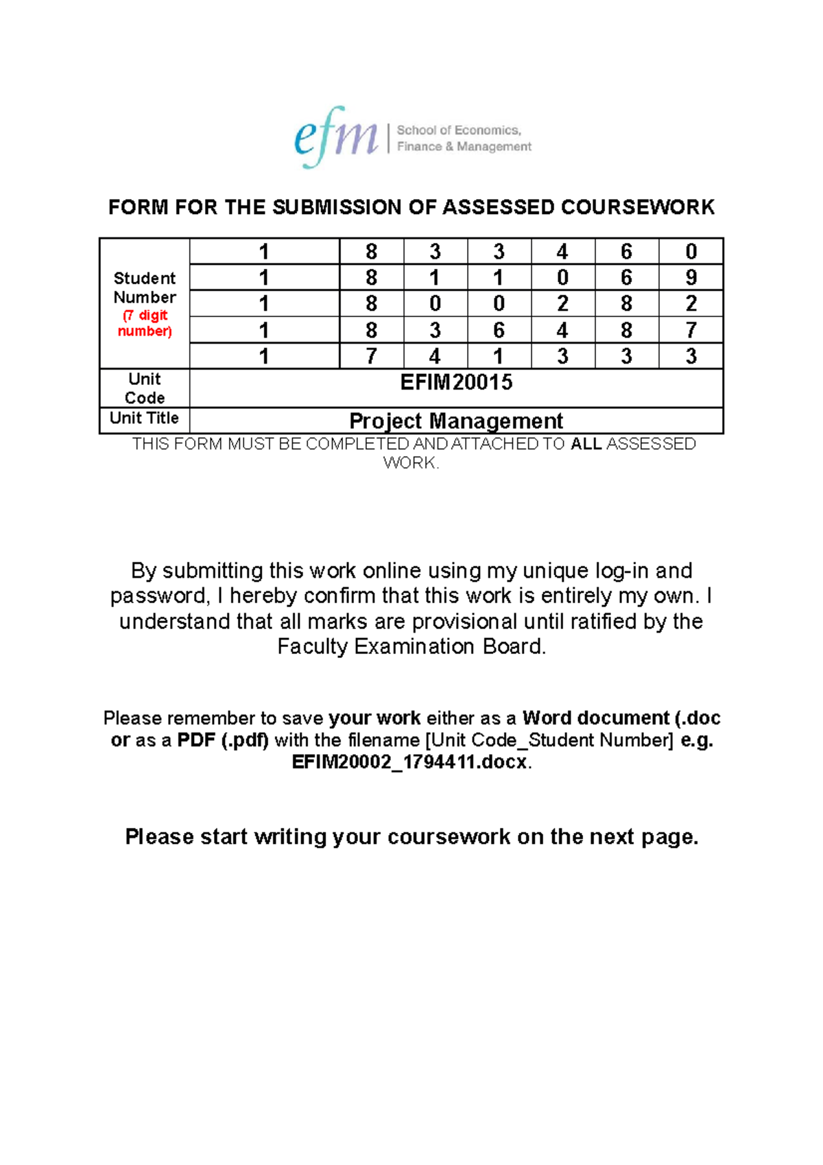 EFIM2001 5 Critical Analysis Of HS2 As A Project FORM FOR THE