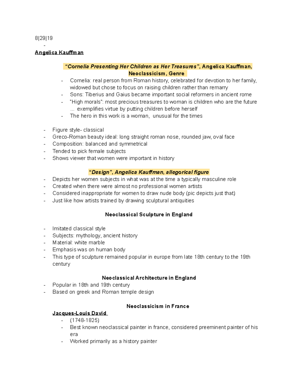 History of Modern Art Notes - 8|29| - Angelica Kauffman “Cornelia ...