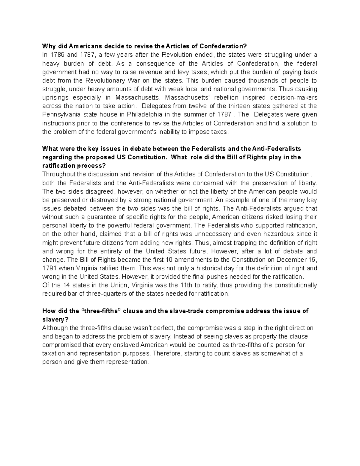 Chapter 6 Disscusion - Why did Americans decide to revise the Articles ...