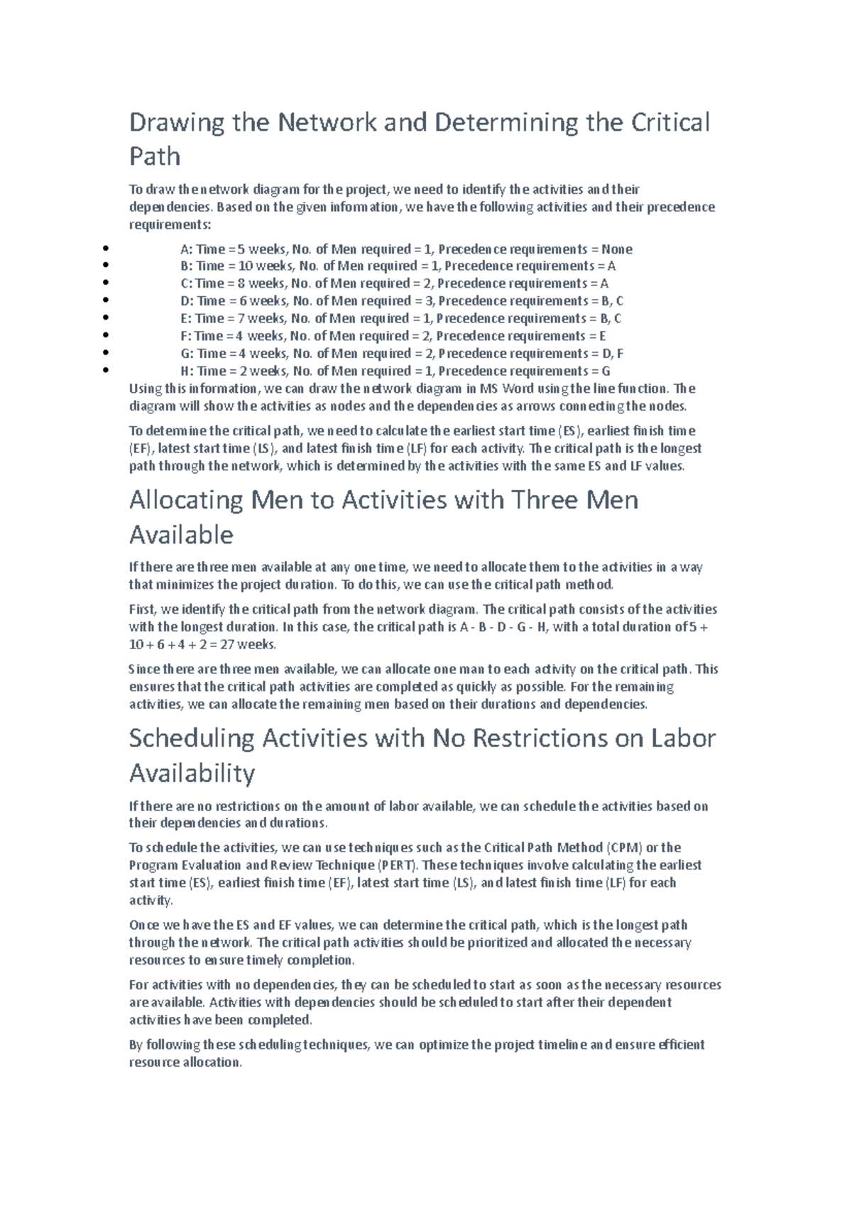 Critical Path - Drawing the Network and Determining the Critical Path ...