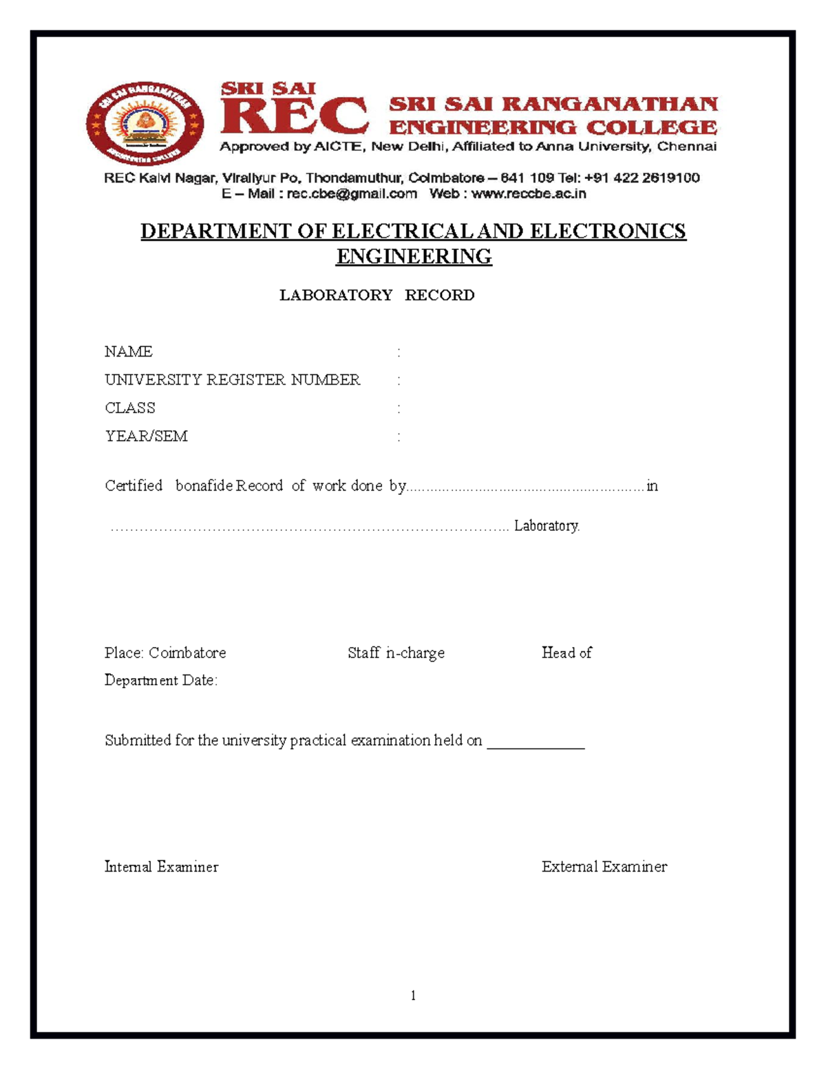 CS8383-oops lab manual - DEPARTMENT OF ELECTRICAL AND ELECTRONICS ENGINEERING LABORATORY RECORD ...