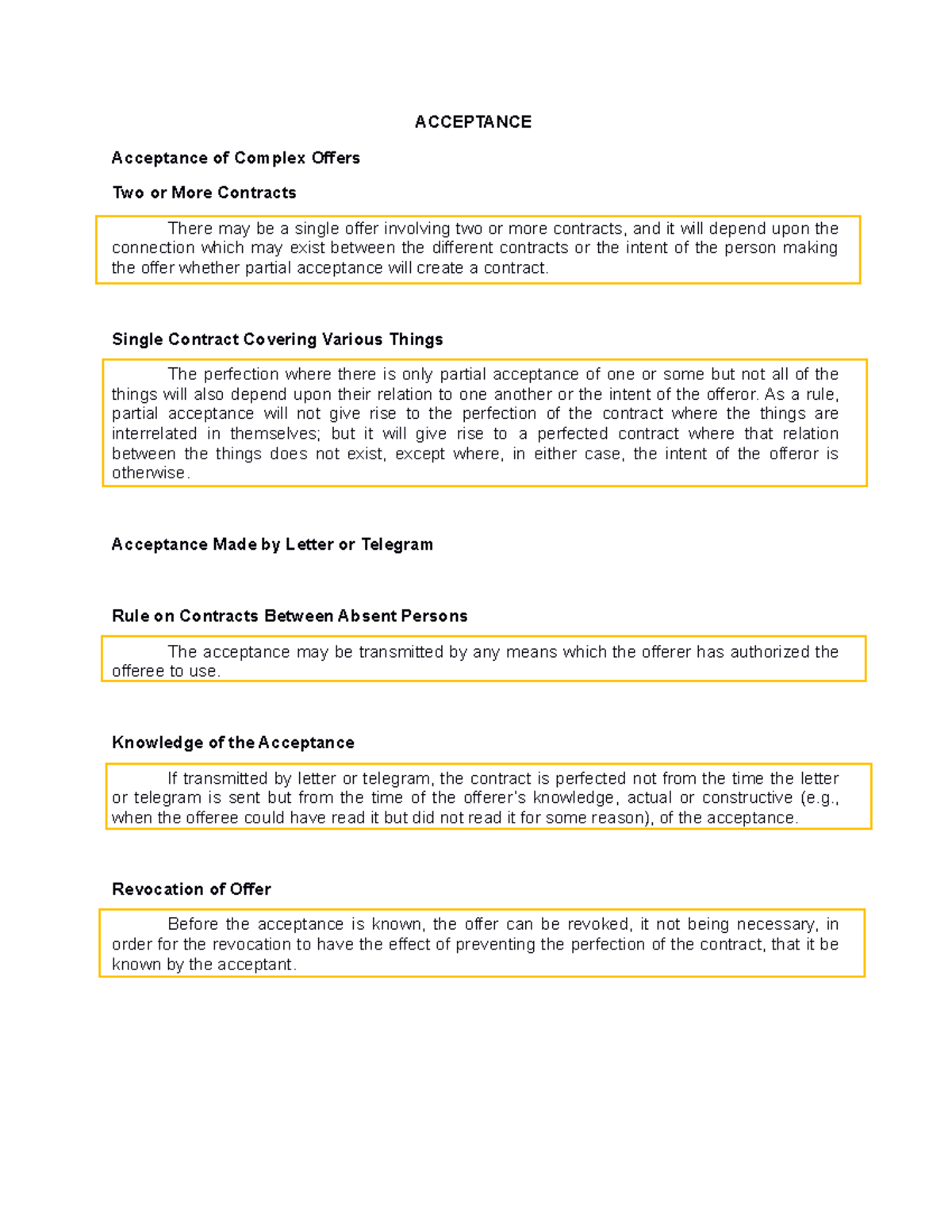 Acceptance OF Contract - ACCEPTANCE Acceptance of Complex Offers Two or ...