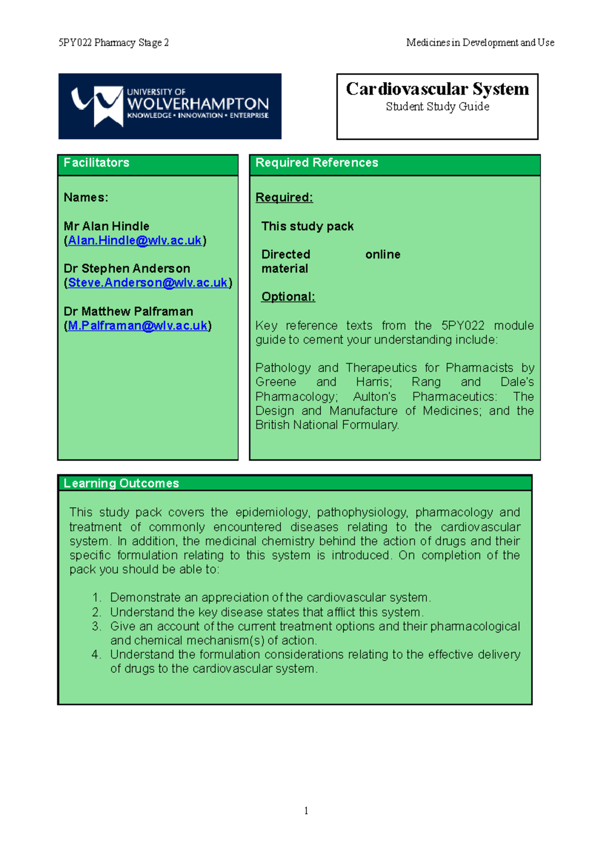Cardiovascular System Study Guide 2019-20 - Facilitators Required ...