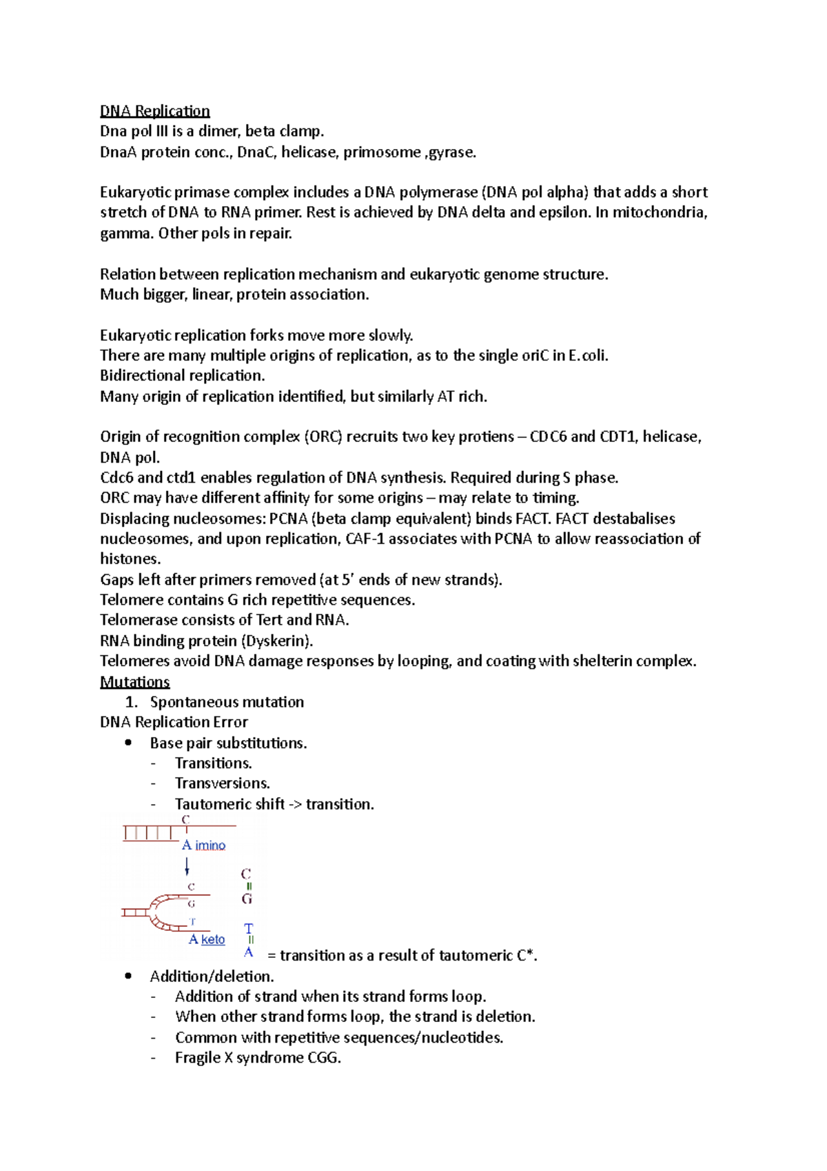 Summary of Meryl's lectures - DNA Replication Dna pol III is a dimer ...