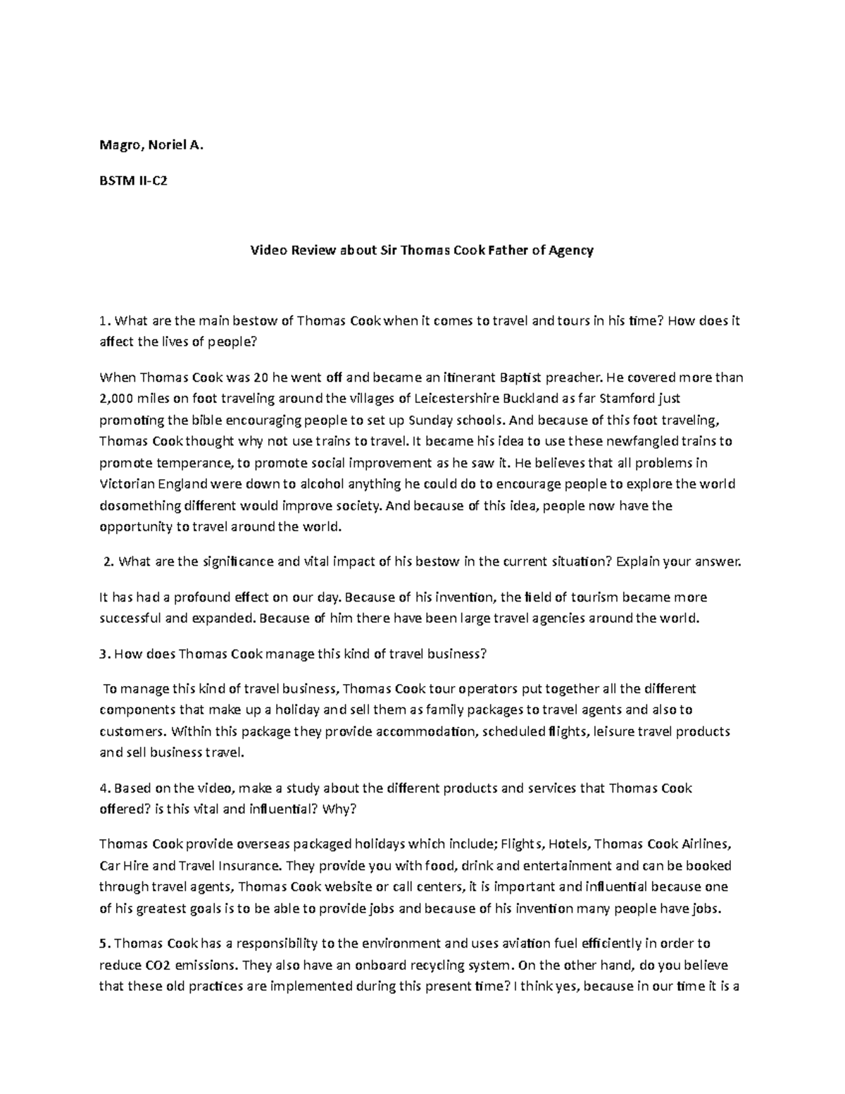 Magro, Noriel A-Thomas Cook - Magro, Noriel A. BSTM II-C Video Review ...